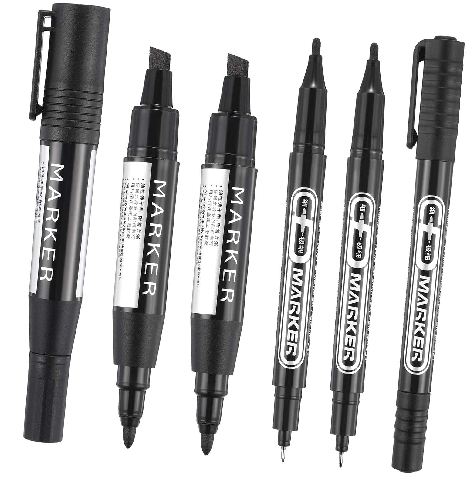 Hotbar 6-Piece Permanent Markers, Assorted Sizes Dual-Tip Permanent ...