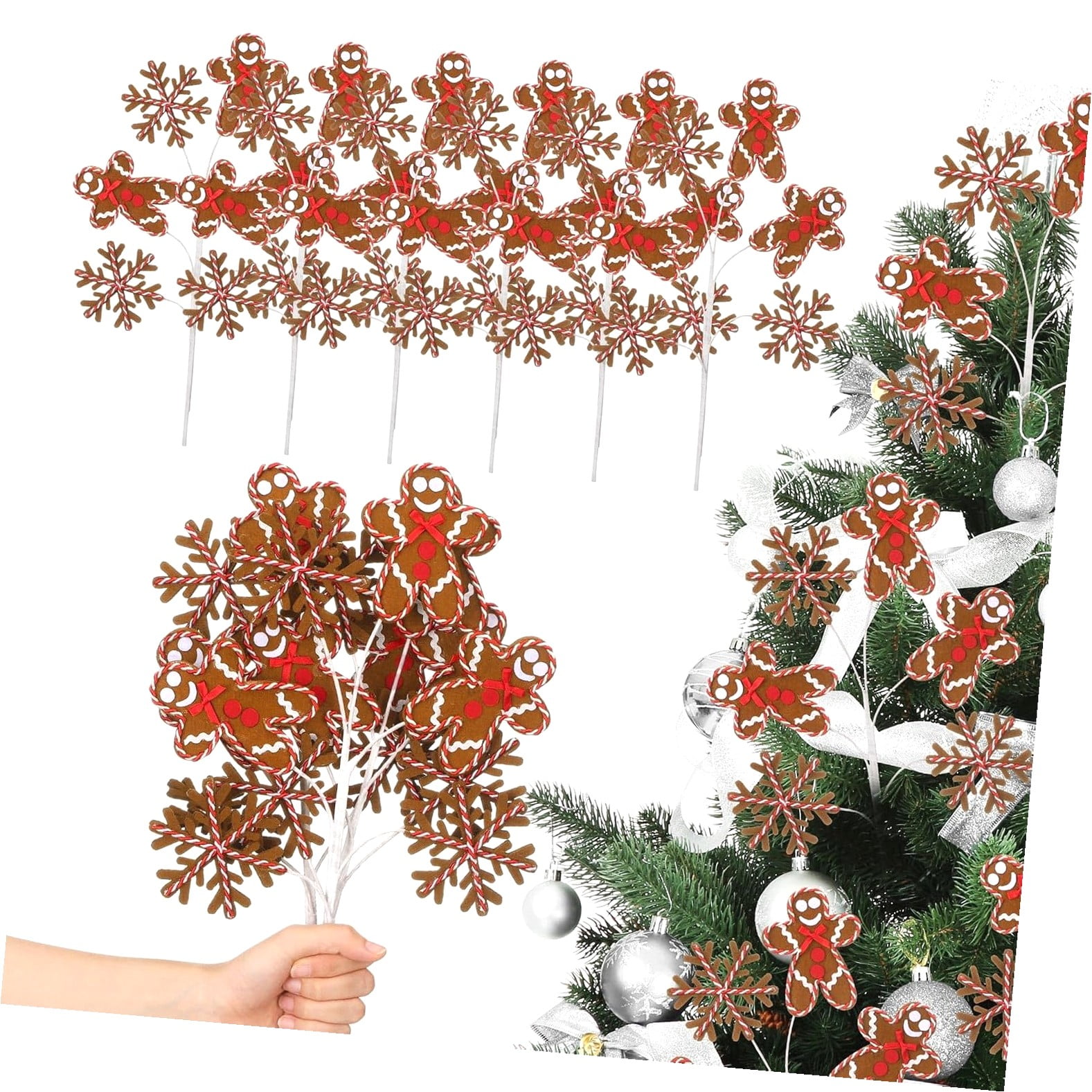 Hotbar 6 Pieces '' Christmas Tree Picks Ornaments Snowflake Gingerbread Christmas Decoration ...