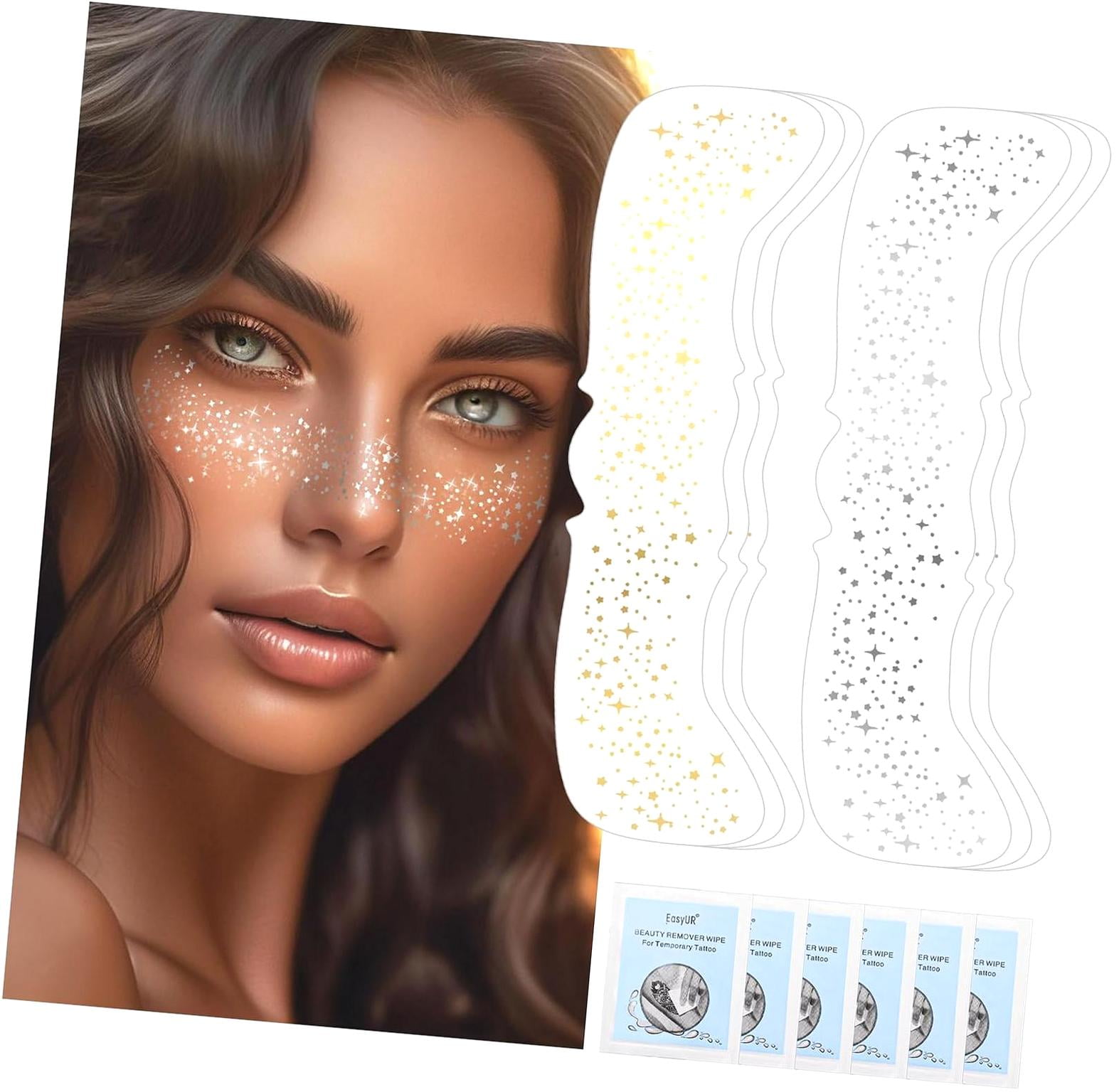 Hotbar 6 Pieces Glitter Freckles Face Tattoo, Silver Face Sparkle ...