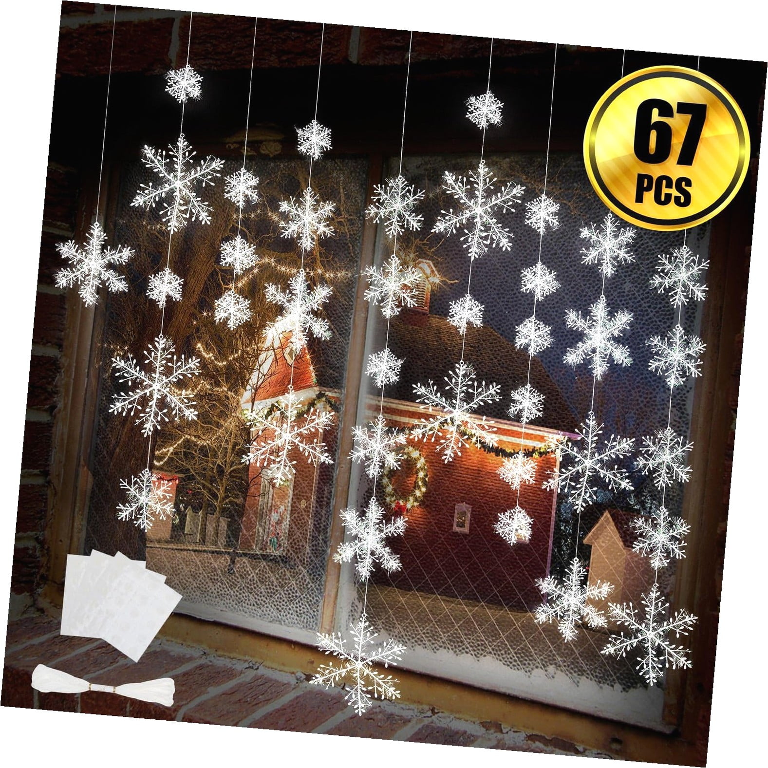 Hotbar 63 Pieces 4 Sizes White Christmas Snowflake Decorations Snowflake Ornaments Garland, 8 ...