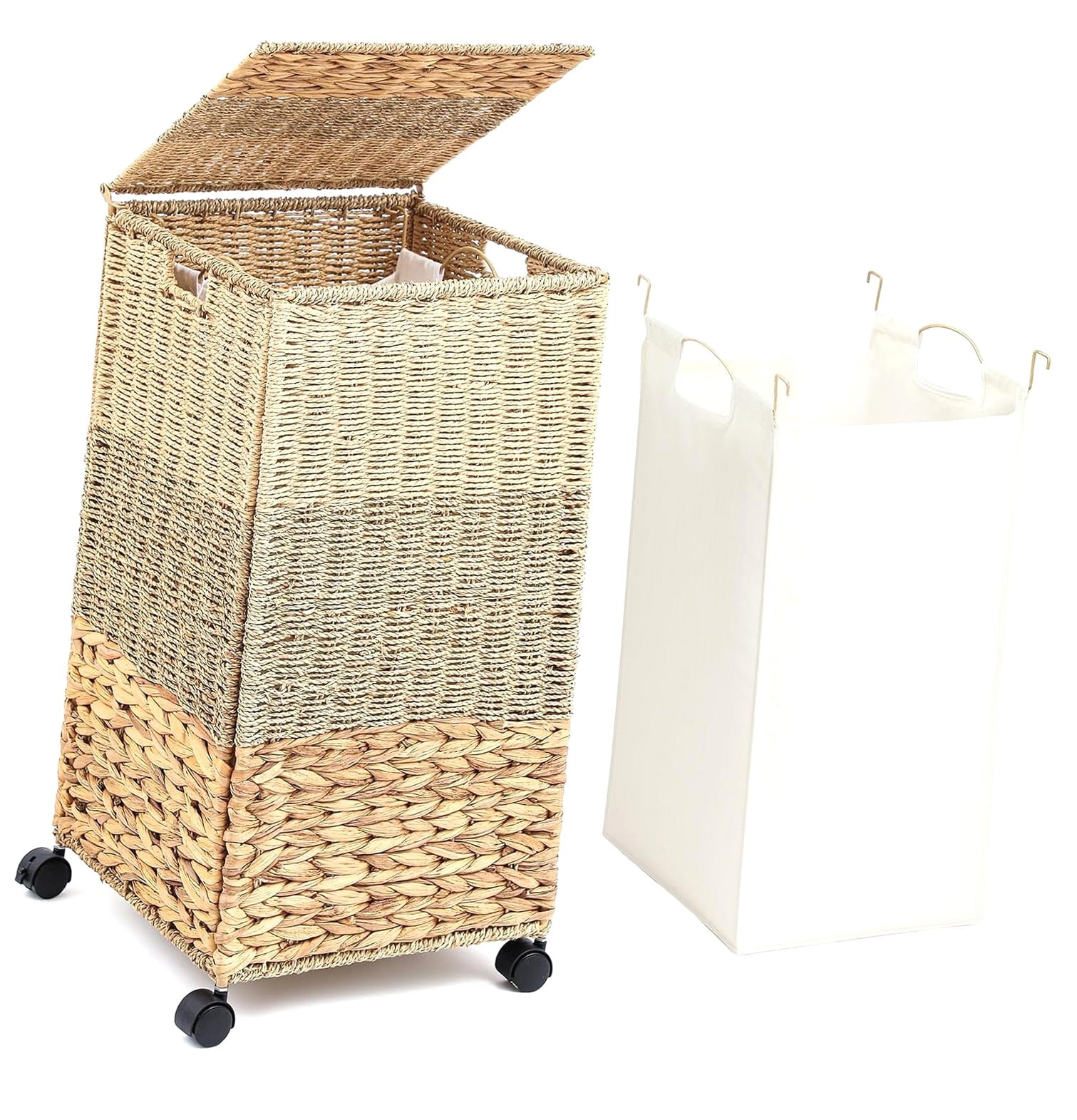 Hotbar 65 Rolling Wicker Laundry Basket Laundry Hamper with Lid Woven ...