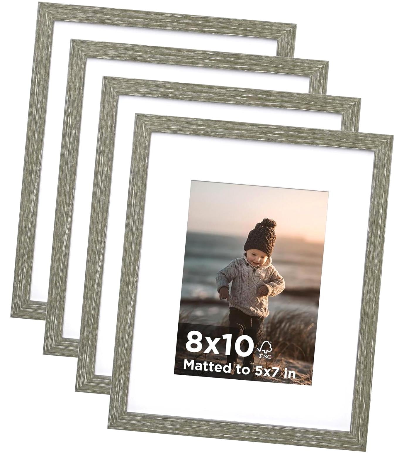 Hotbar 8x10 Photo Frame Set of 4 in Light Walnut, Wooden Frame with Mat ...