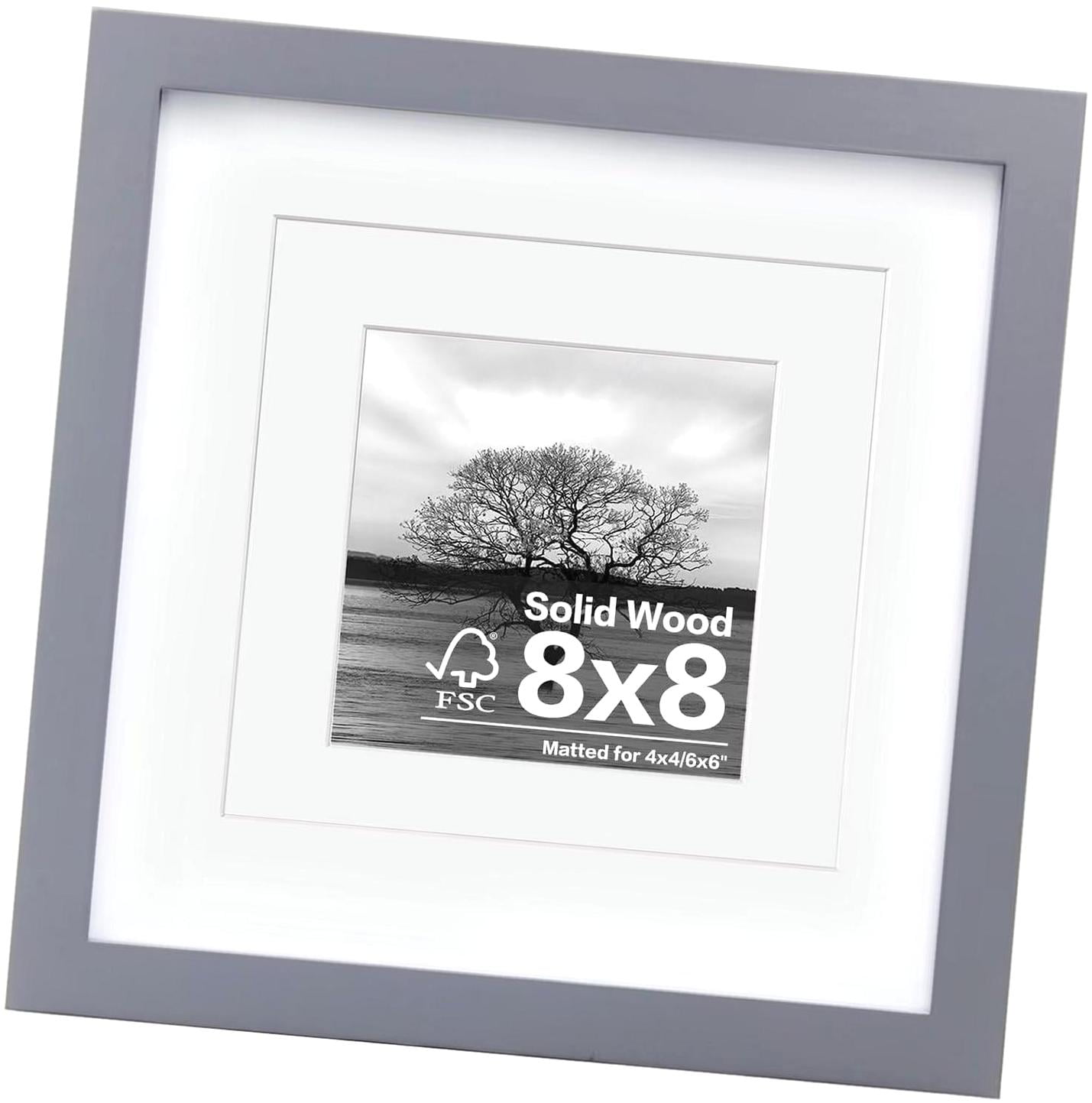 Hotbar 8x8 Picture Frame, Solid Wood with Plexiglass, Displays 4x4/6x6 ...