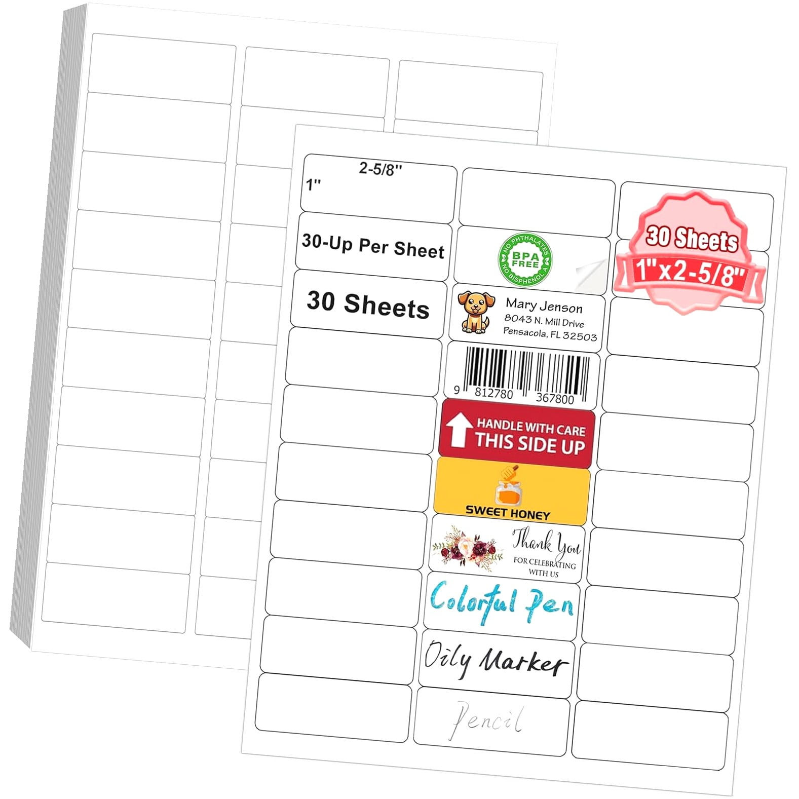 Hotbar Address Labels 1" 2-5/8" Mailing Labels for Envelopes, 900 White ...