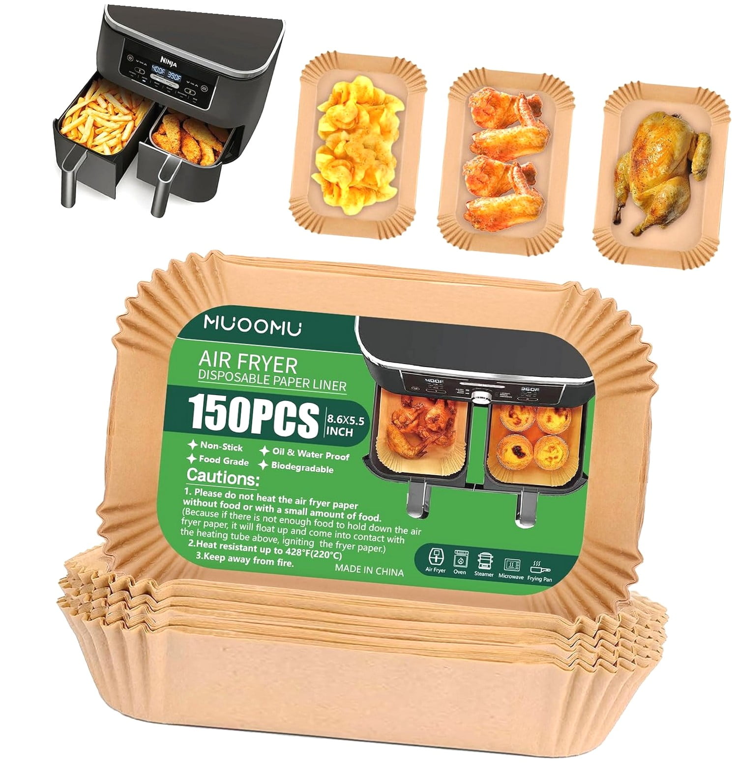 Hotbar Air Fryer Paper Liners for Dual Airfryer, Non-Stick Parchment Rectangular for Baking, Oil ...