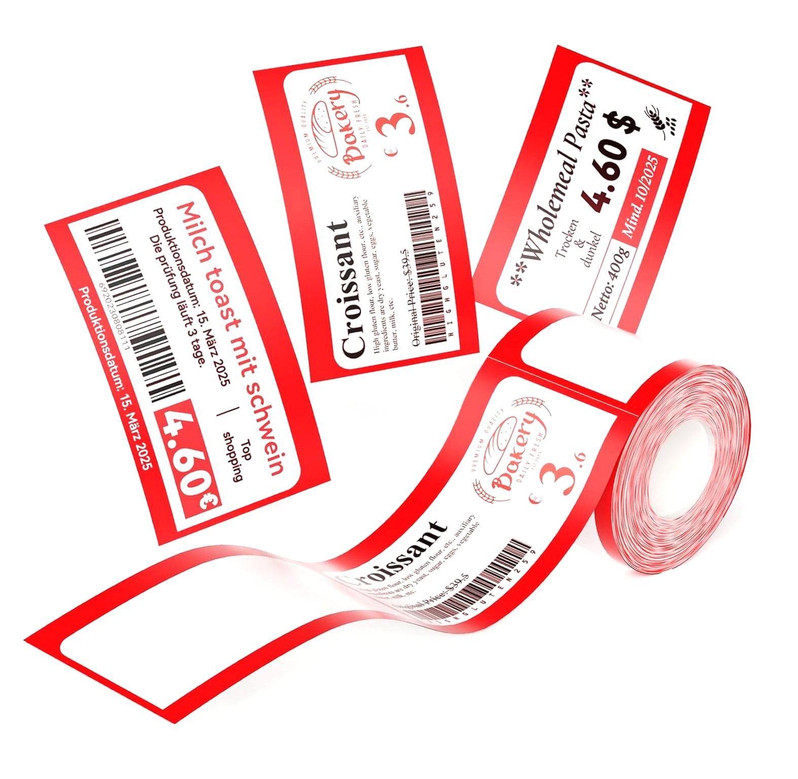 Hotbar B21 Label Maker Refill 300DPI Red Dual Color Sticker Paper Red Line (2".5"/50x90mm) for ...