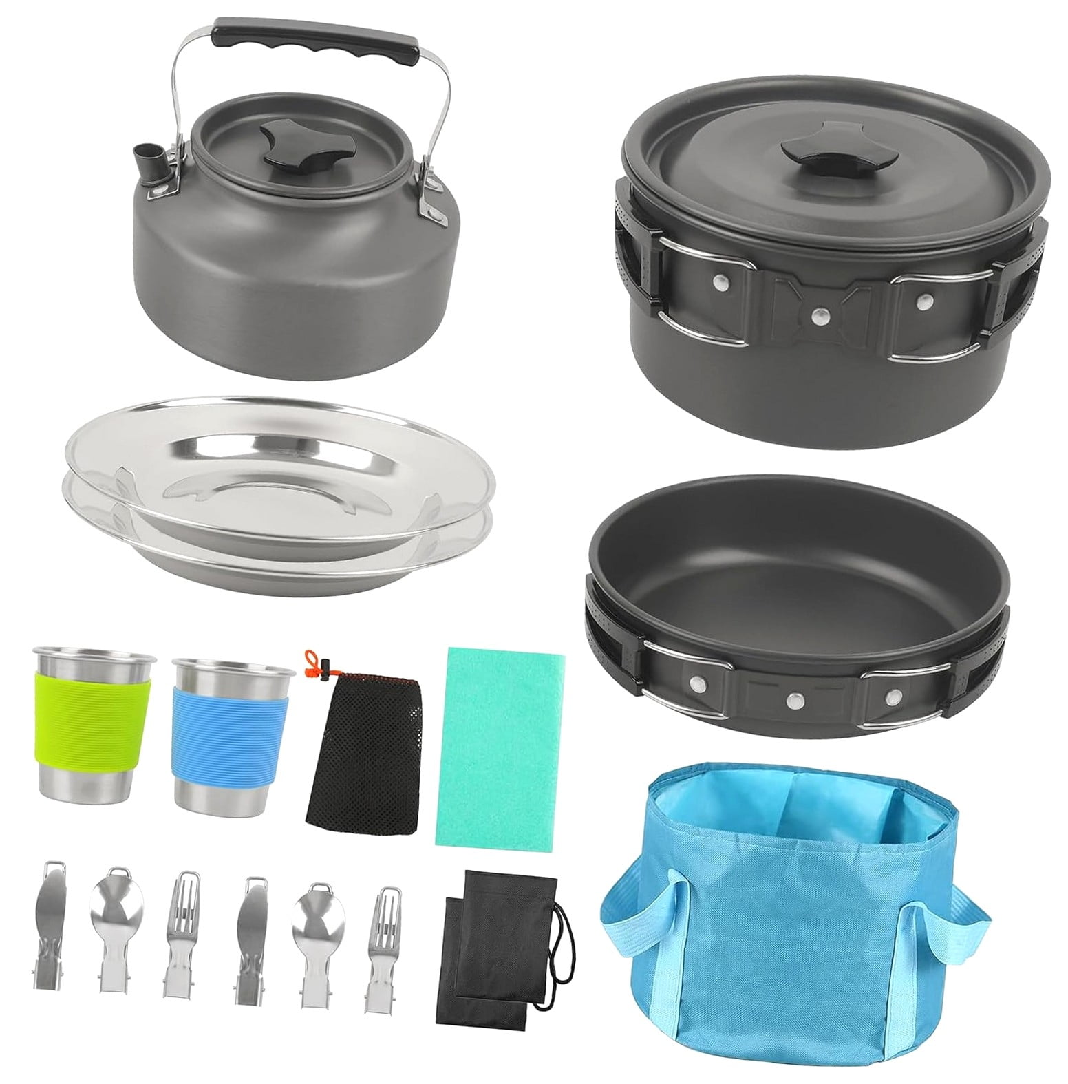 Hotbar BBQ Grill Cookware Set: 20PCS Steel Camping Pots and Pans ...
