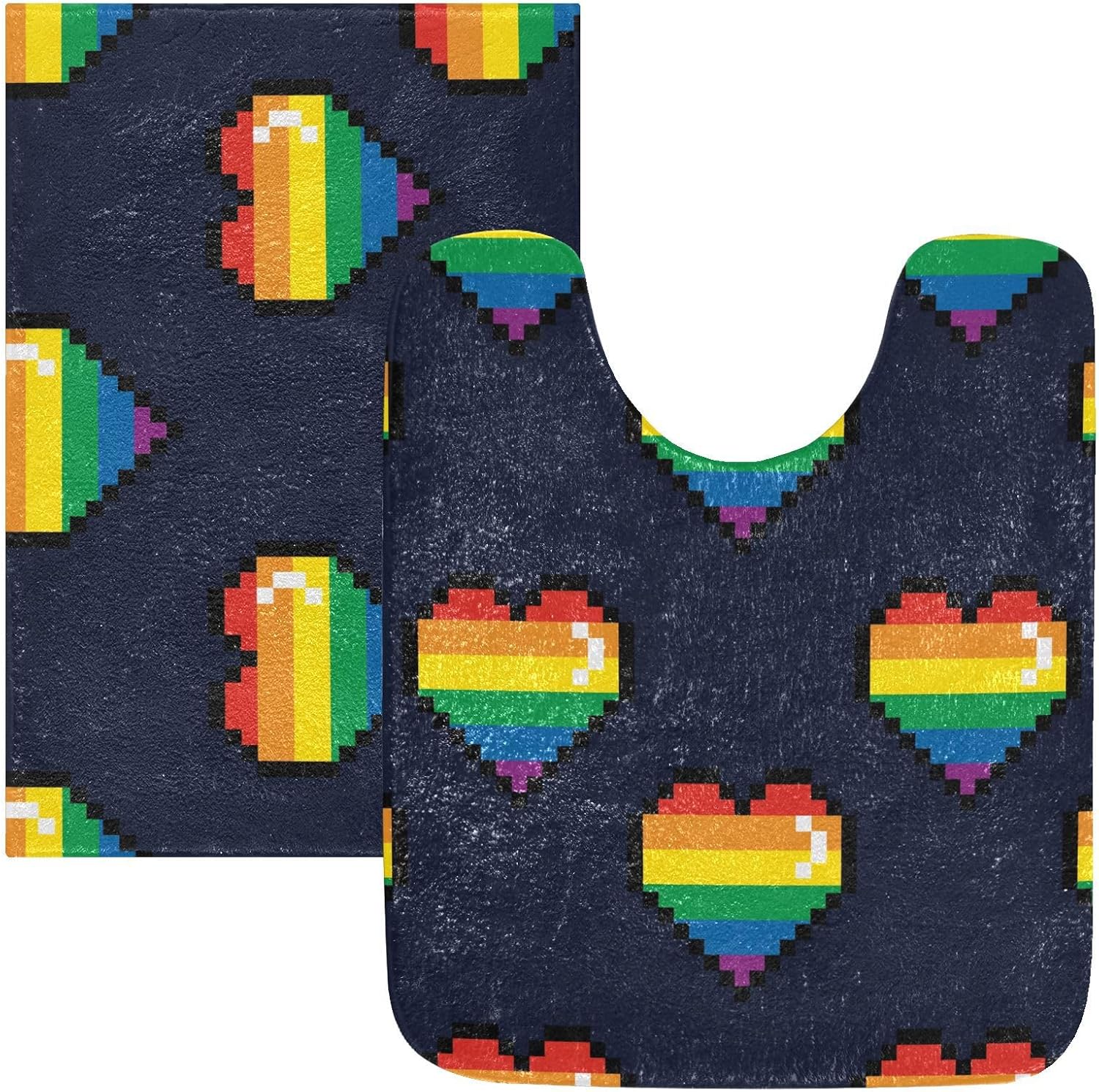 Hotbar Bath Mats Toiletry Mat Rainbow Heart Pixel Print, Fluffy Plush ...