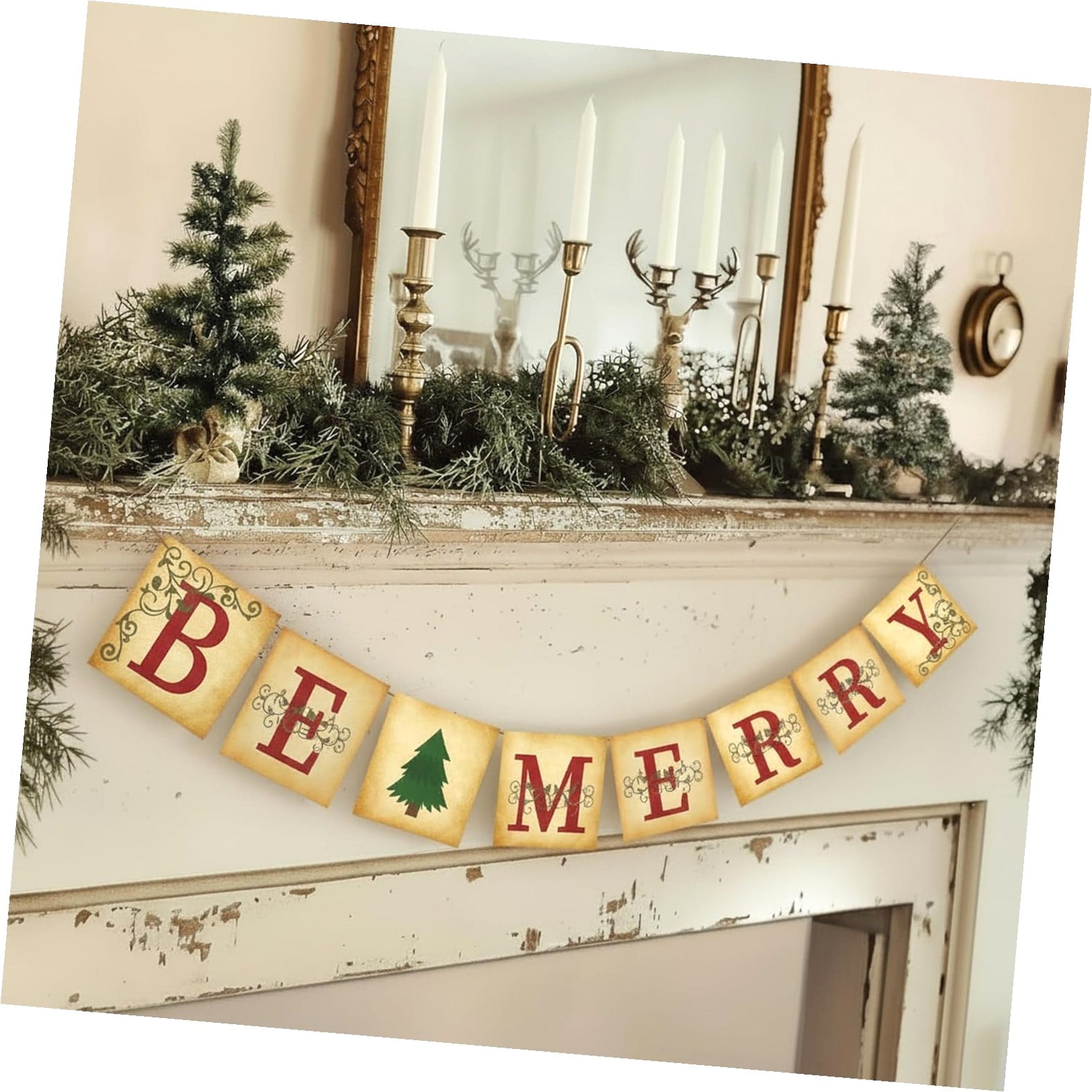 Hotbar Be Merry Christmas Banner Retro Be Merry Sign with Rope Xmas ...