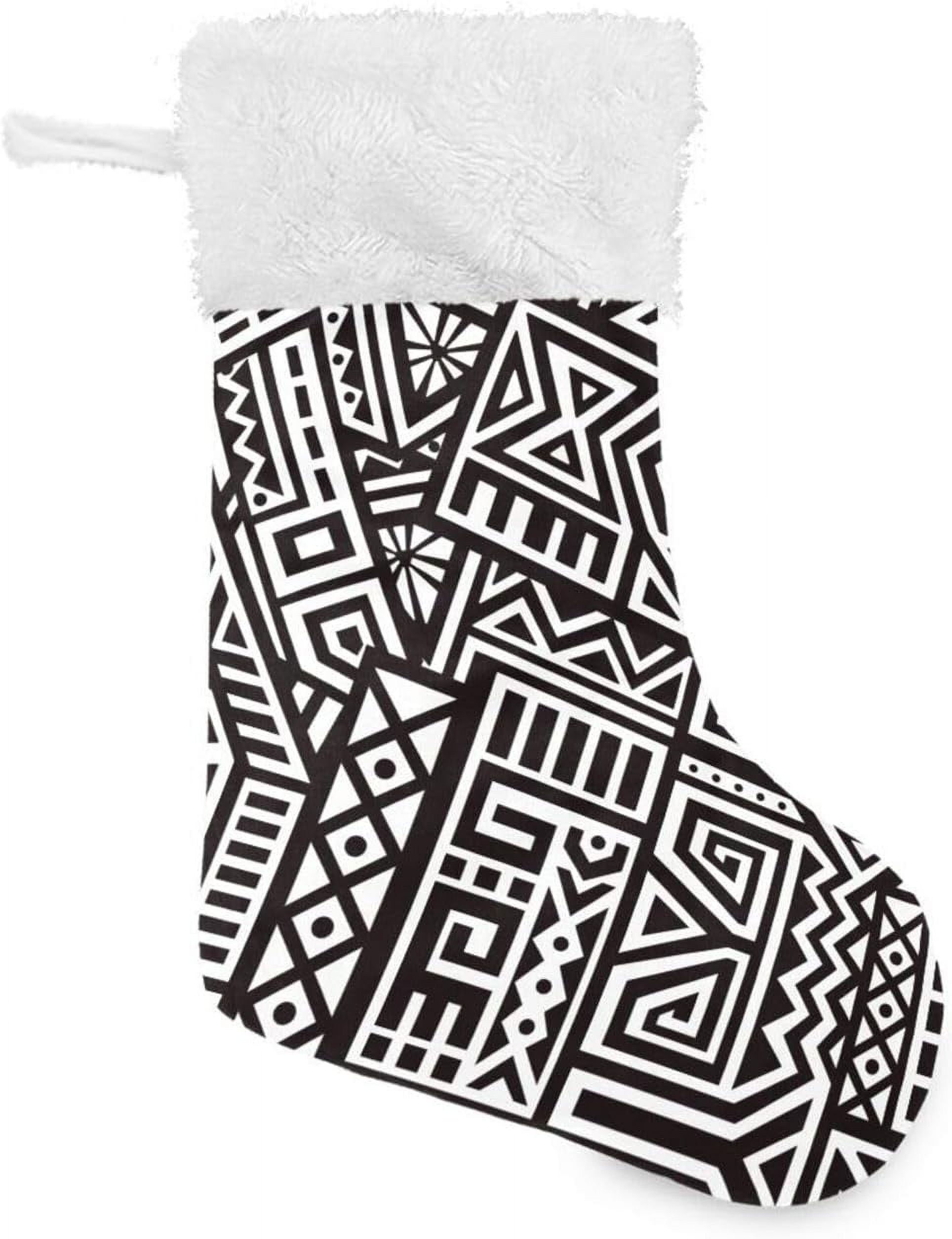 Hotbar Black White Aztec Patterned Christmas Stocking, Plush Xmas ...