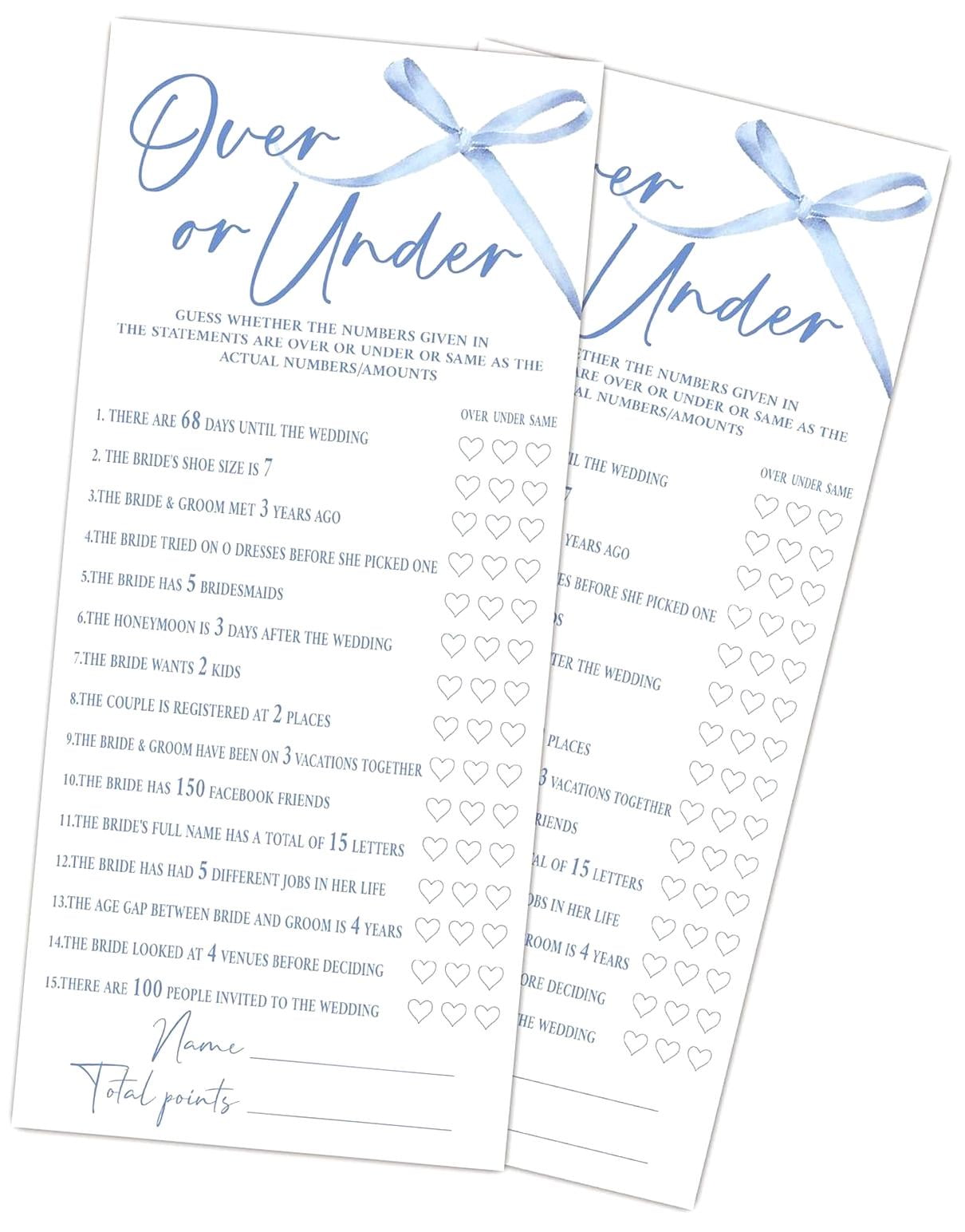 Hotbar Blue Bow Wedding Shower Games, Over or Under Wedding Games for ...