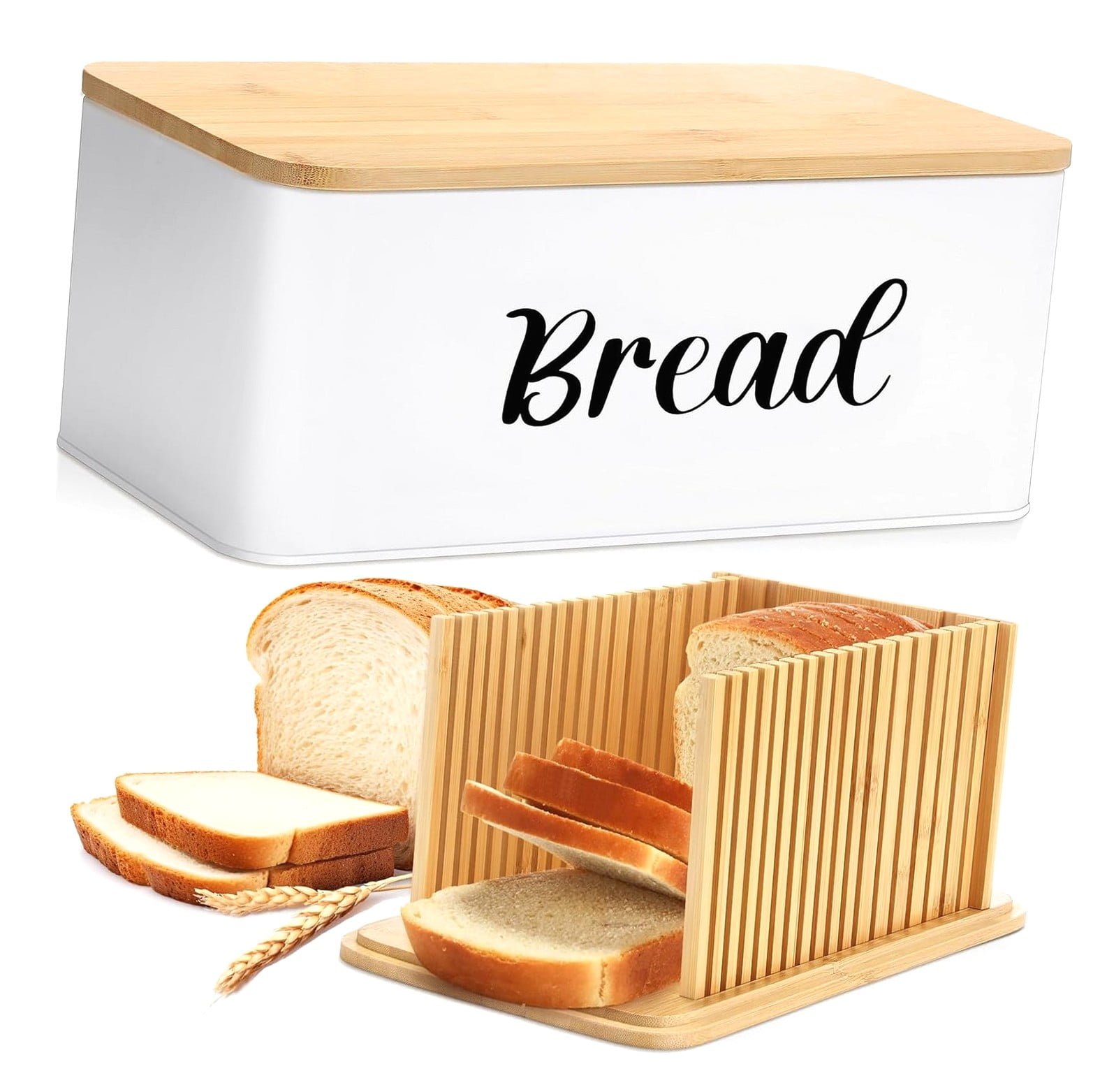 Hotbar Bread Box with Bread Slicer Storage Container for Kitchen ...