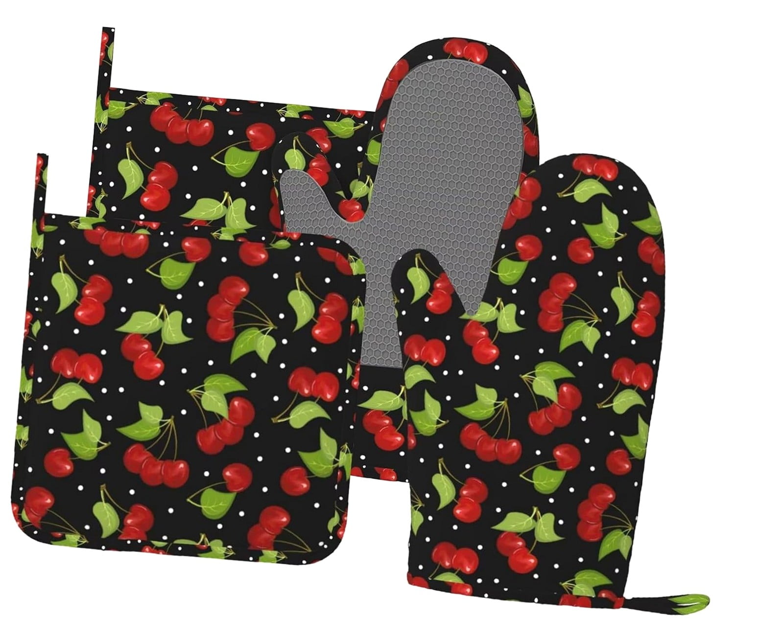 Hotbar Cherries and Pot Holders Sets for Kitchen Cherry Cherry and Leaves with 2 Kitchen Towels ...