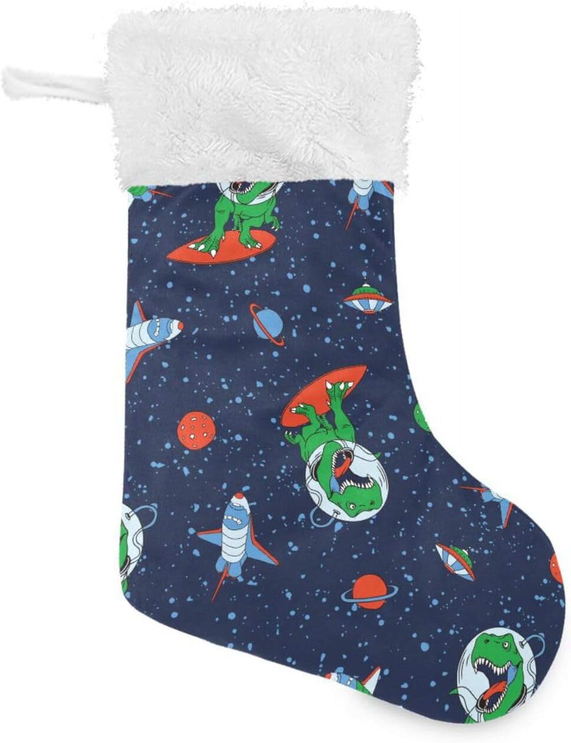 Hotbar Christmas Stocking Astronaut Rex Dinosaur Print, Plush Xmas ...
