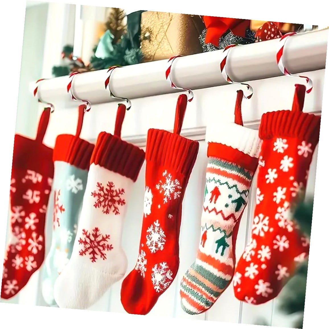 Hotbar Christmas Stocking Holder Set of 6 Xmas Stocking Hangers for Fireplaces, Metal Weighted ...