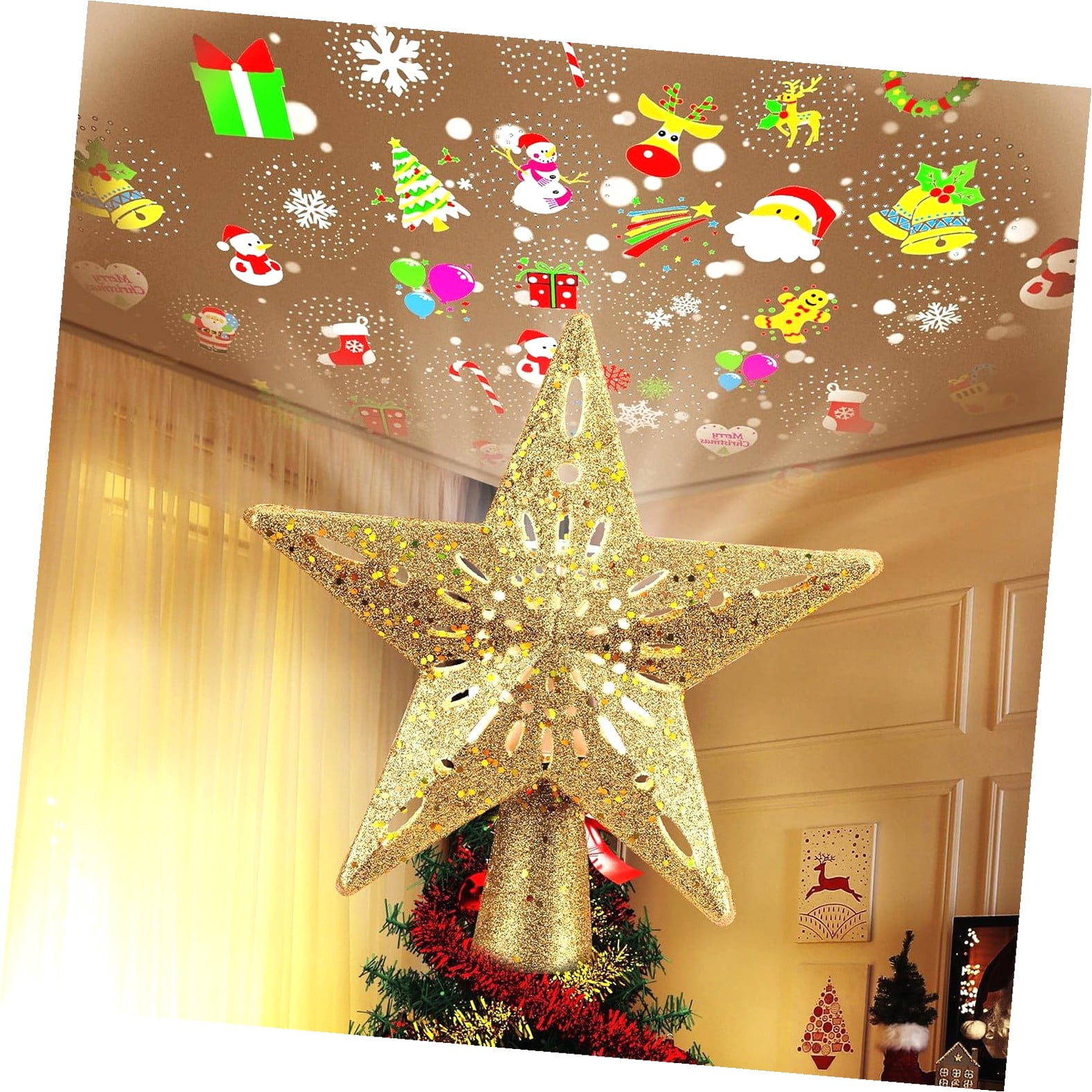 Hotbar Christmas Tree Topper Lighted with 6 Projection Modes, 9.8 ...