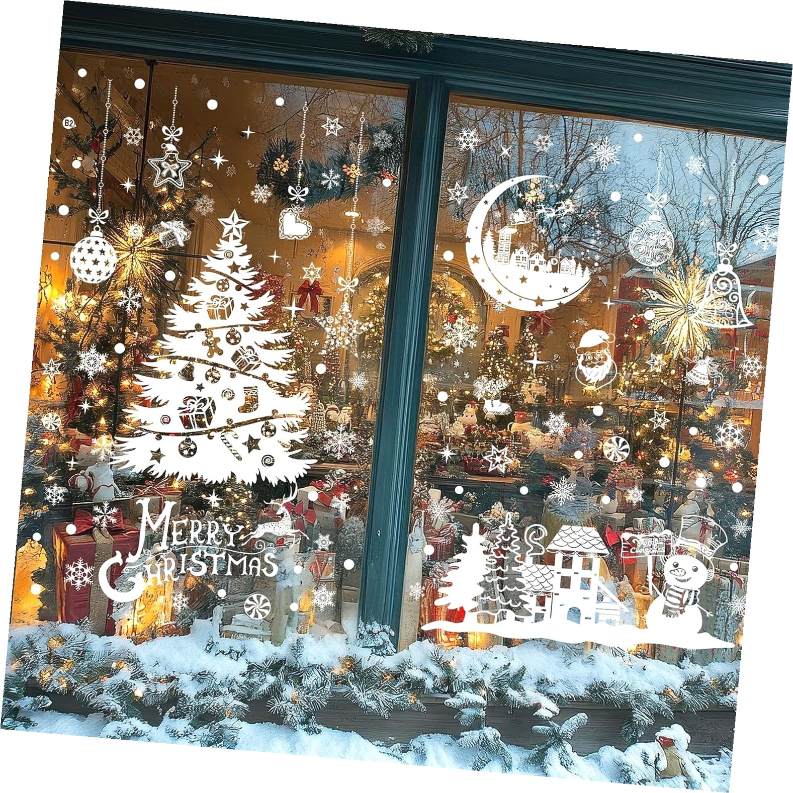 Hotbar Christmas Window Stickers, 9 Large Christmas Window Clings White ...