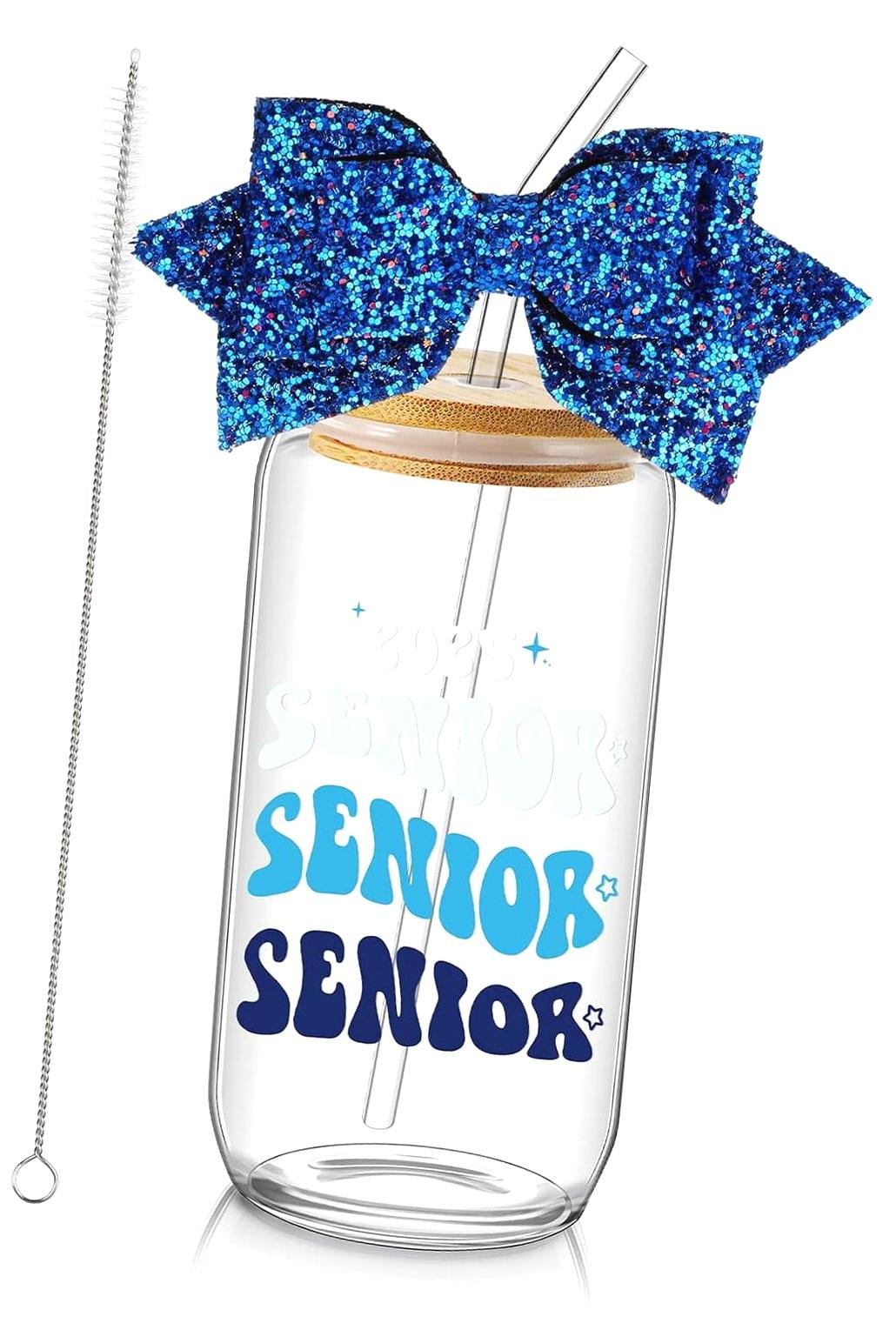 Hotbar Class of 2025 Senior Night 16 oz Glass Water Bottle with Straws ...
