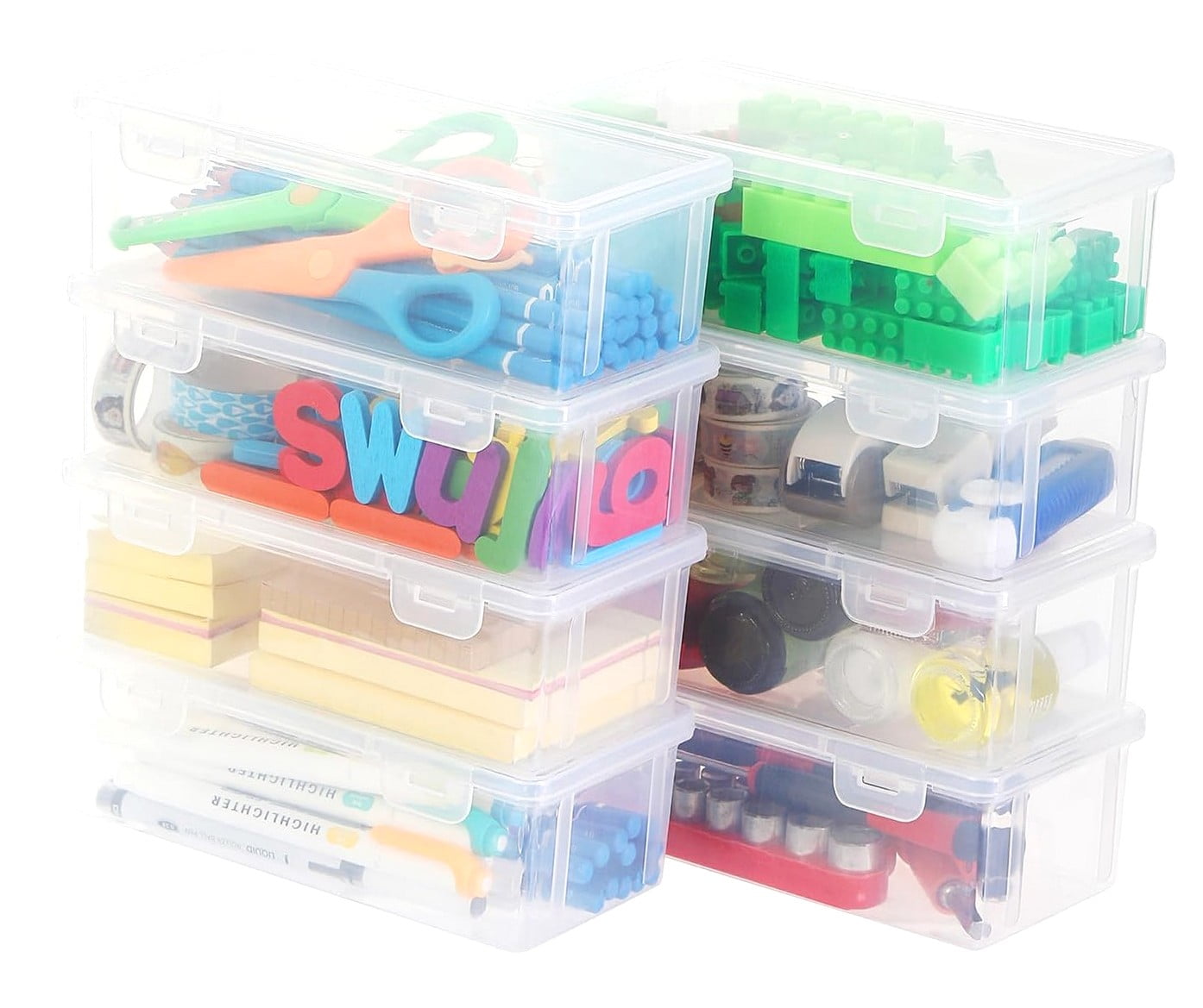 Hotbar Clear Plastic Pencil Case Containers 8 Pack Stackable Pencil ...