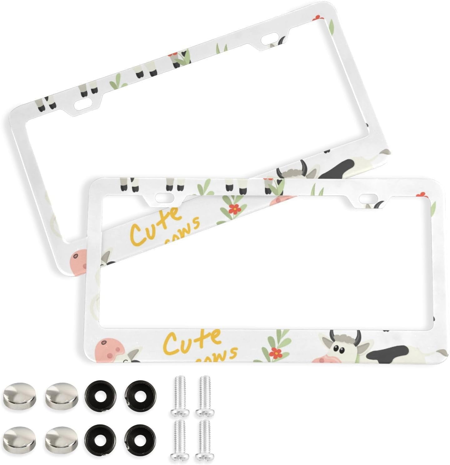 Hotbar Cow License Plate Frames 2 Pack, Waterproof Aluminum Alloy Car ...