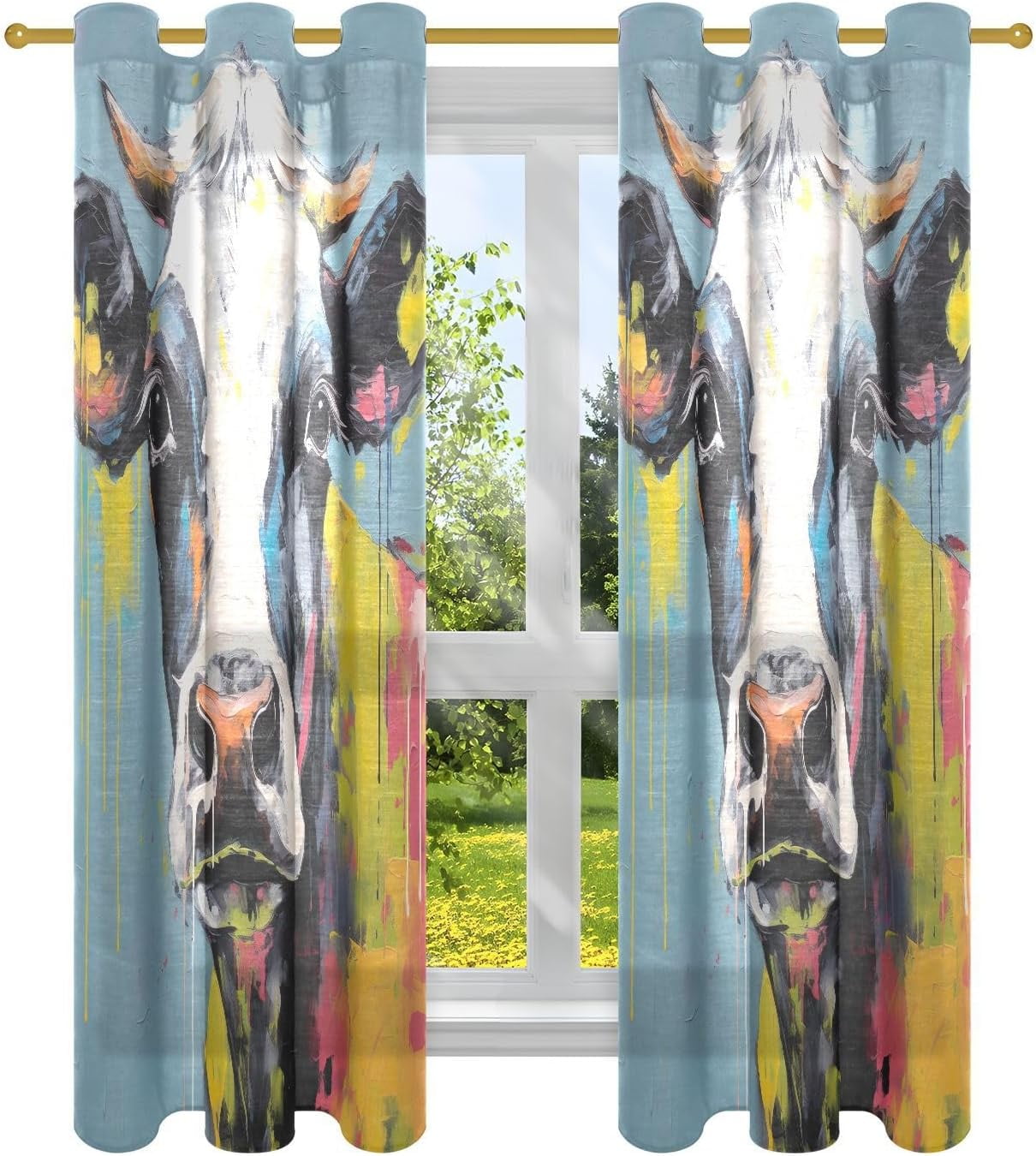 Hotbar Cow Portraits Curtains with 2 Panels, 63x42 inch Bedroom Curtain ...