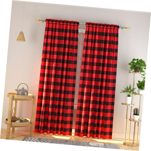 Hotbar Curtains Red and Gingham Check Curtain Panels 95 Inches Long ...