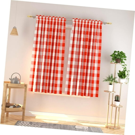 Hotbar Curtains Red and White Gingham Check Curtain Panels 63 inches ...