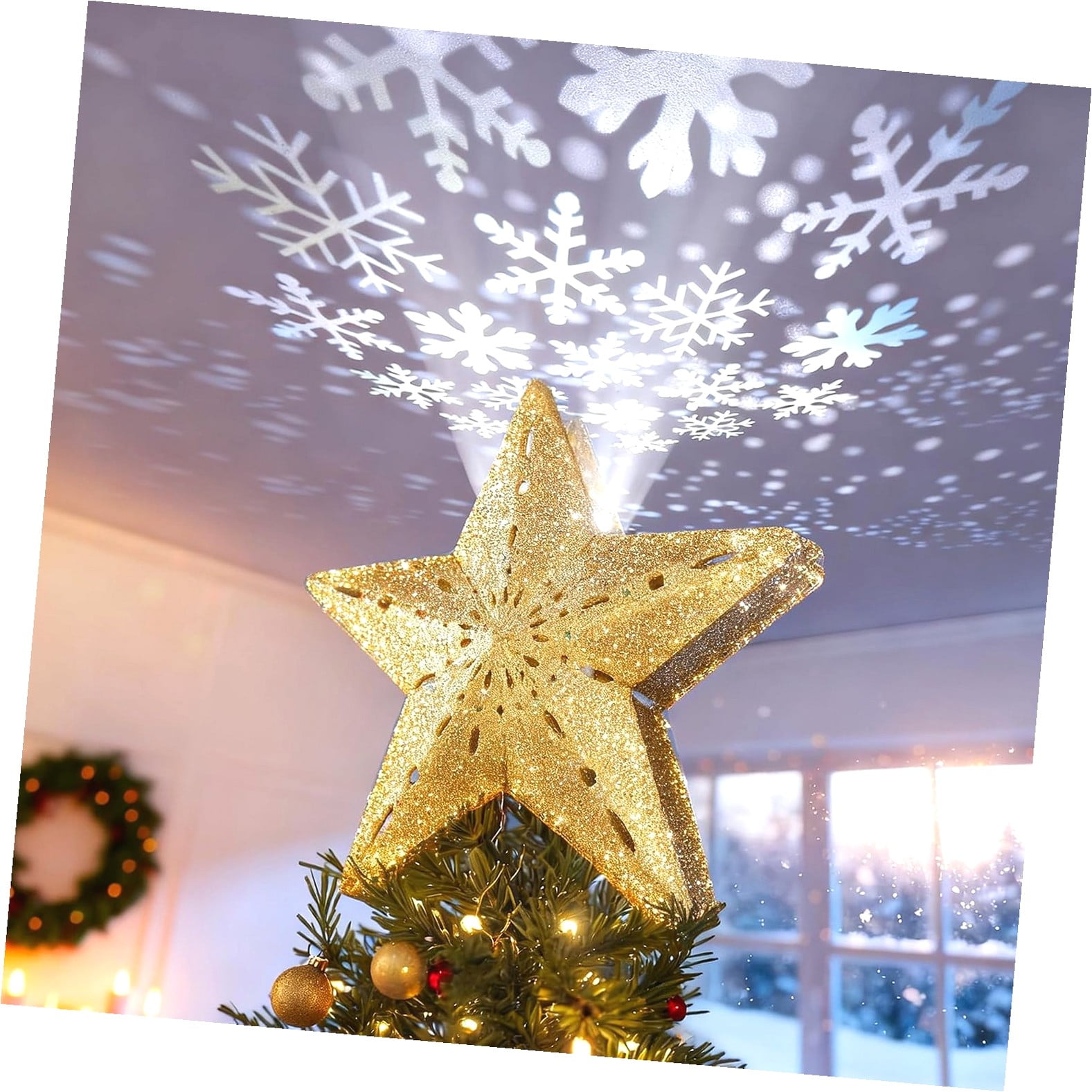 Hotbar DG- Christmas Tree Topper Lighted Star [3D],3D Hollow Glittering ...