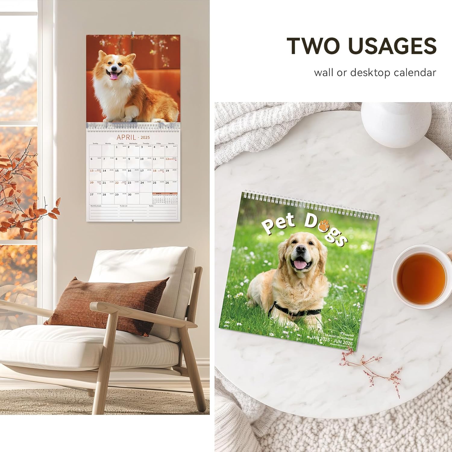 Hotbar Dogs Calendar 2025-2026 Wall Calendar 12'' x 12'' Monthly Desk ...