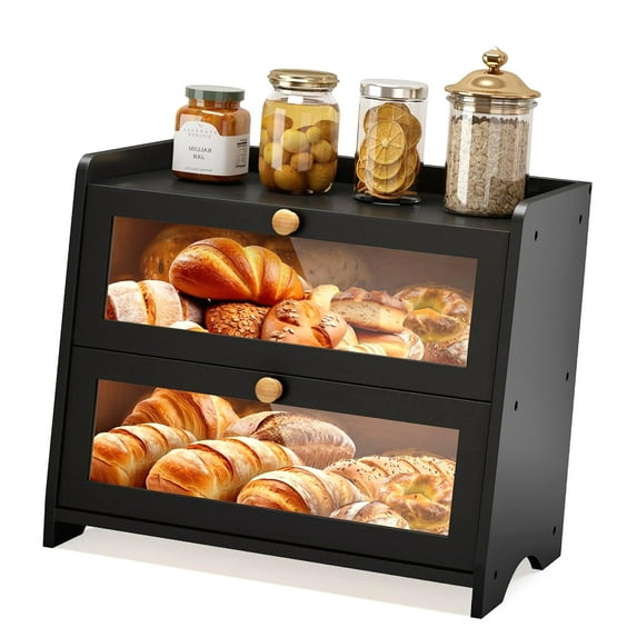 Hotbar Double Layer Bread Box for Kitchen Countertop, Large Breadbox ...