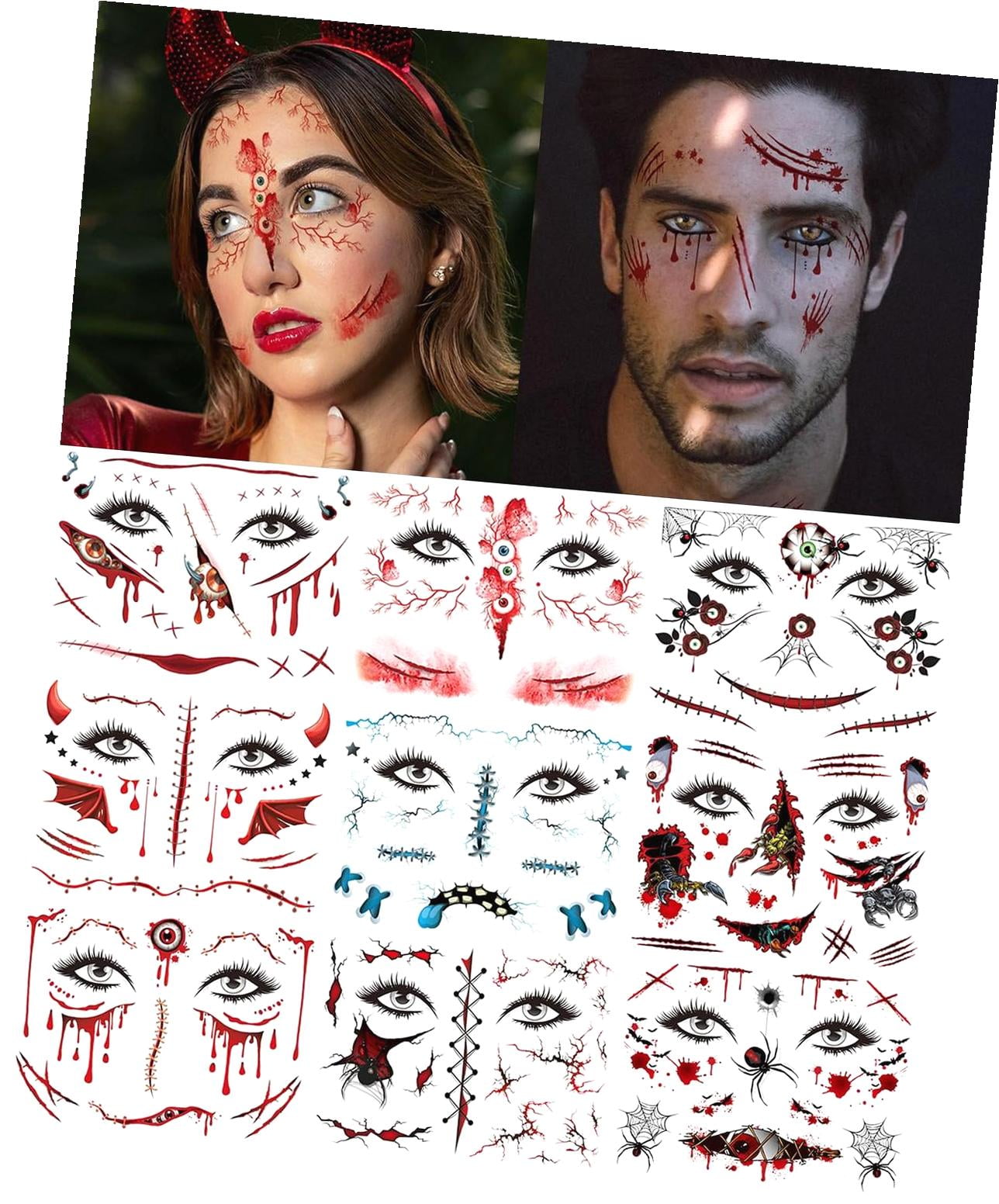 Hotbar Facial Temporary Tattoo Stickers, 10 Sheets, Scar and Knife ...
