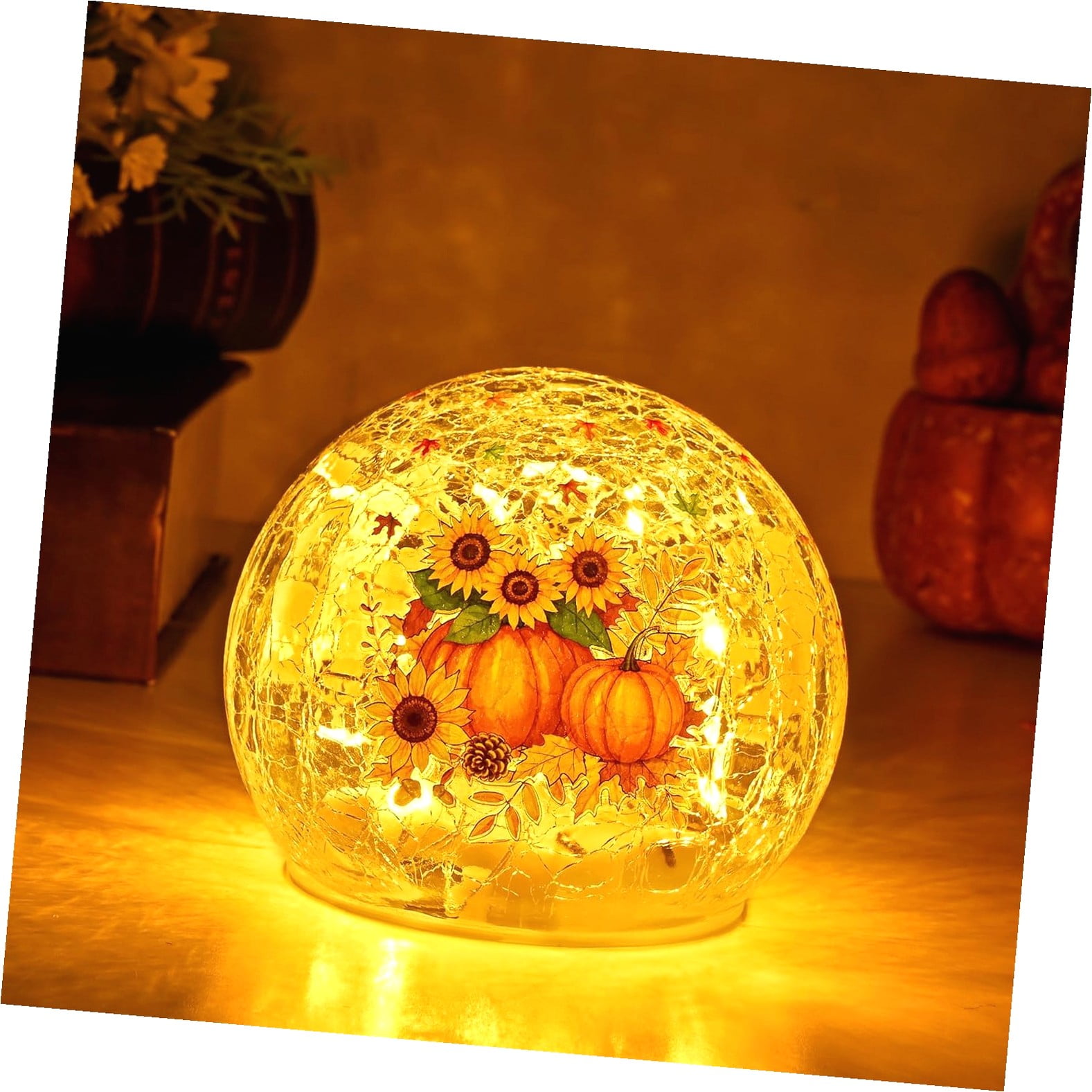 Hotbar Fall Decorations for 4" Sunflower Pumpkin Crackle Balls Light ...