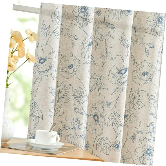 Hotbar Floral Linen Curtains Room Darkening 96 Inch Length Blue Curtain ...