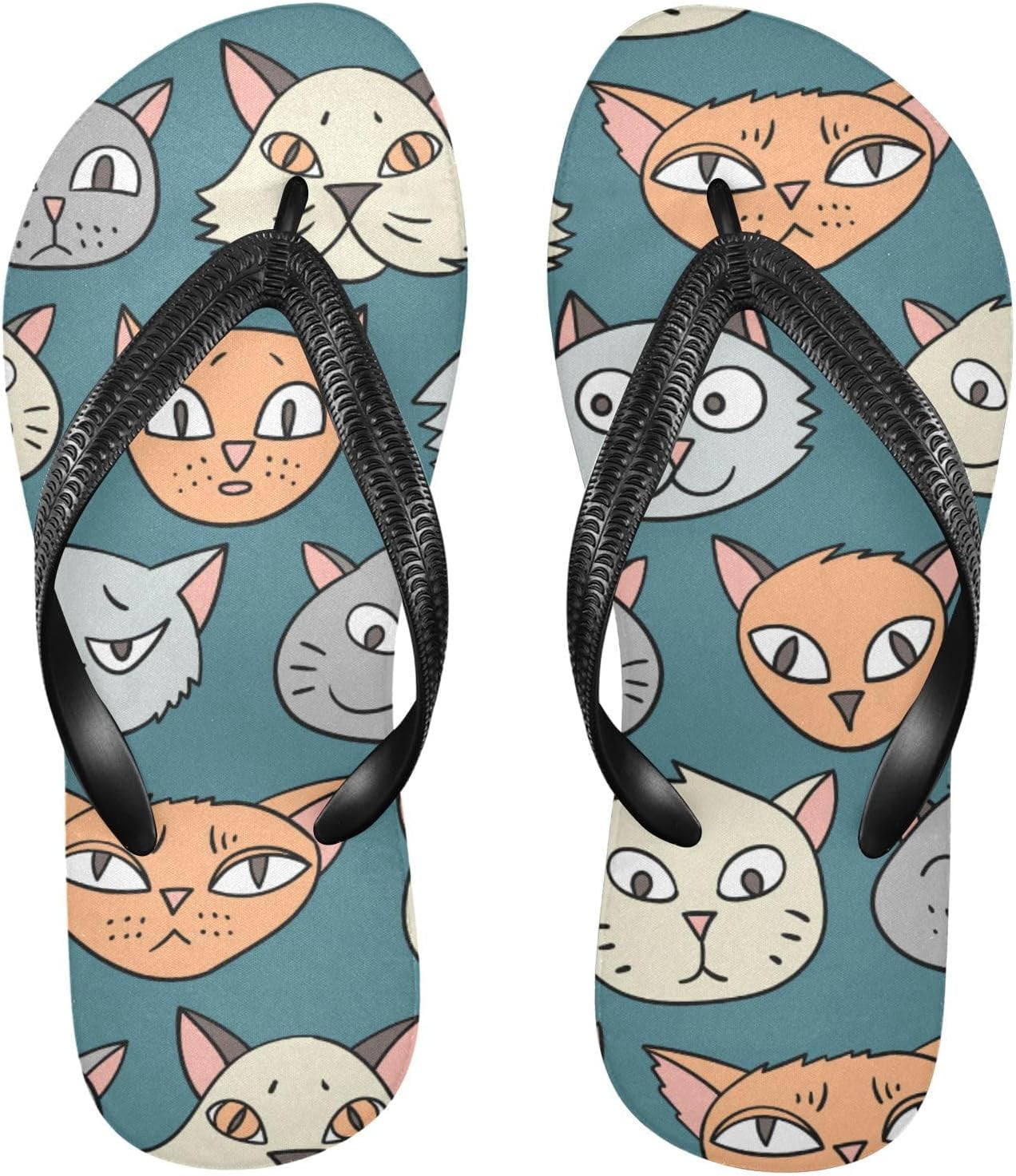 Hotbar Funny Cartoon Cats Flip Flop Sandal Men's and Women's Summer ...
