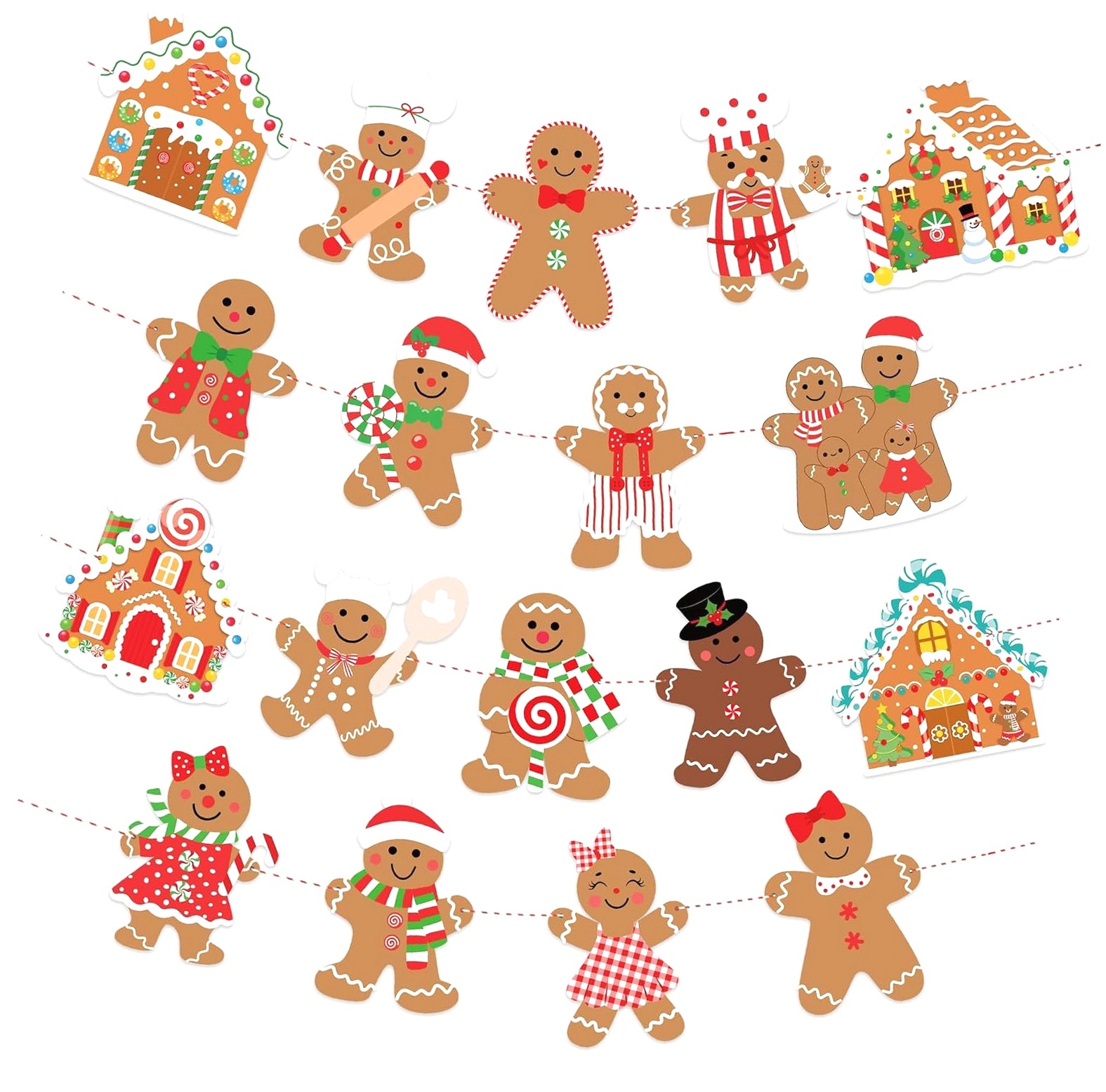 Hotbar Gingerbread Theme Garland Banner, 2 Pieces Christmas Hanging ...