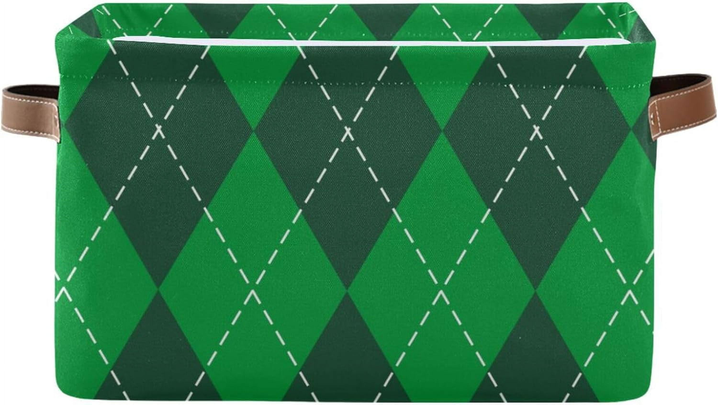 Hotbar Green Argyle Texture Storage Bins Foldable Canvas Fabric Storage Basket With Handles For