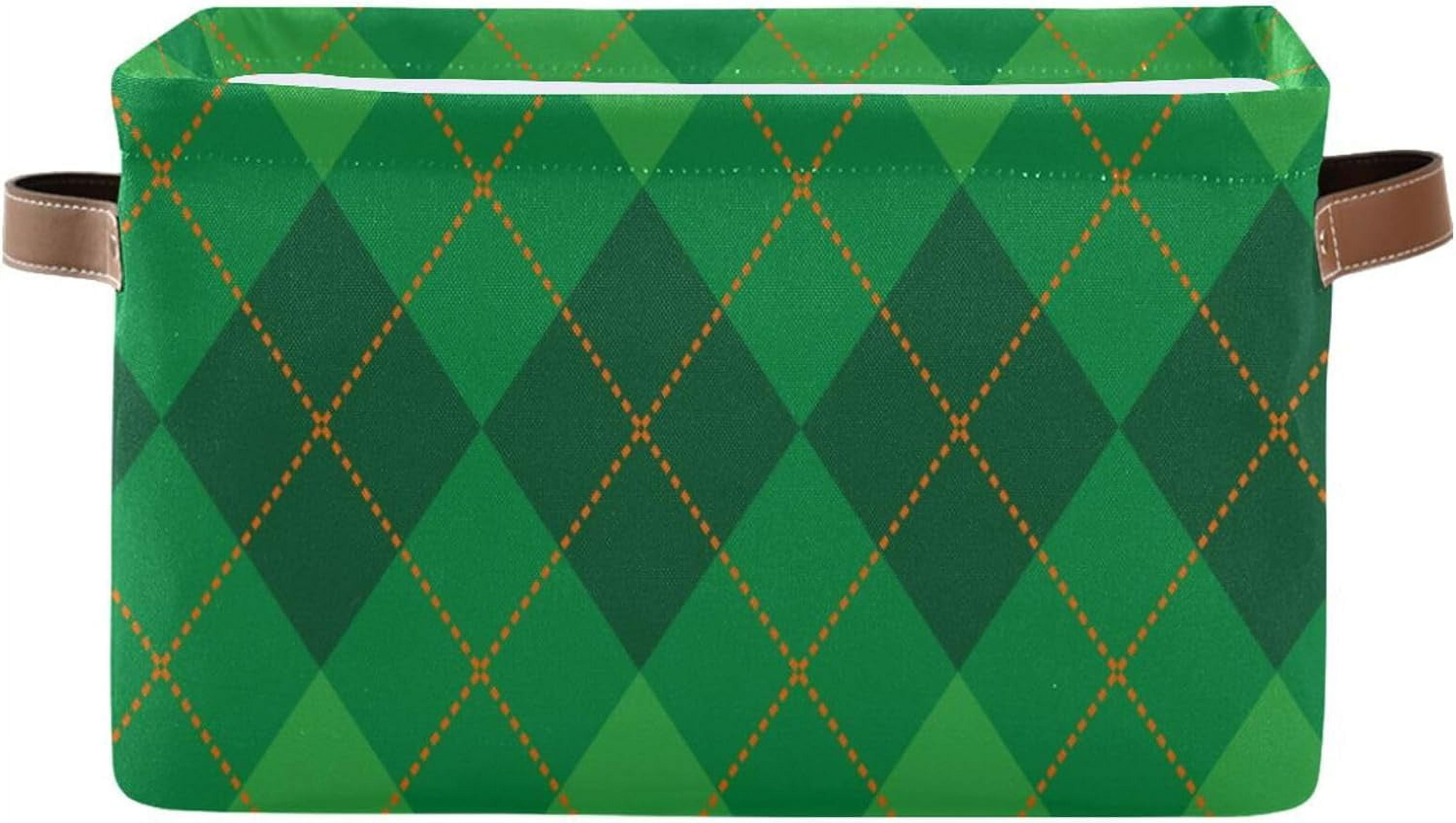 Hotbar Green Argyle Texture Storage Bins Foldable Canvas Fabric Storage Basket With Handles For