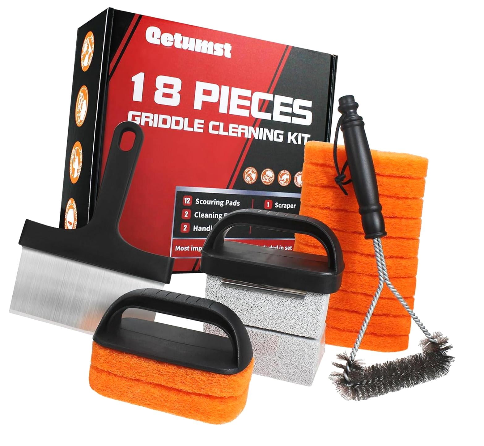 Hotbar Griddle Cleaning Kit for Flat Top, 18-Piece Flat Top Grill Cleaning Kit with Scraper ...