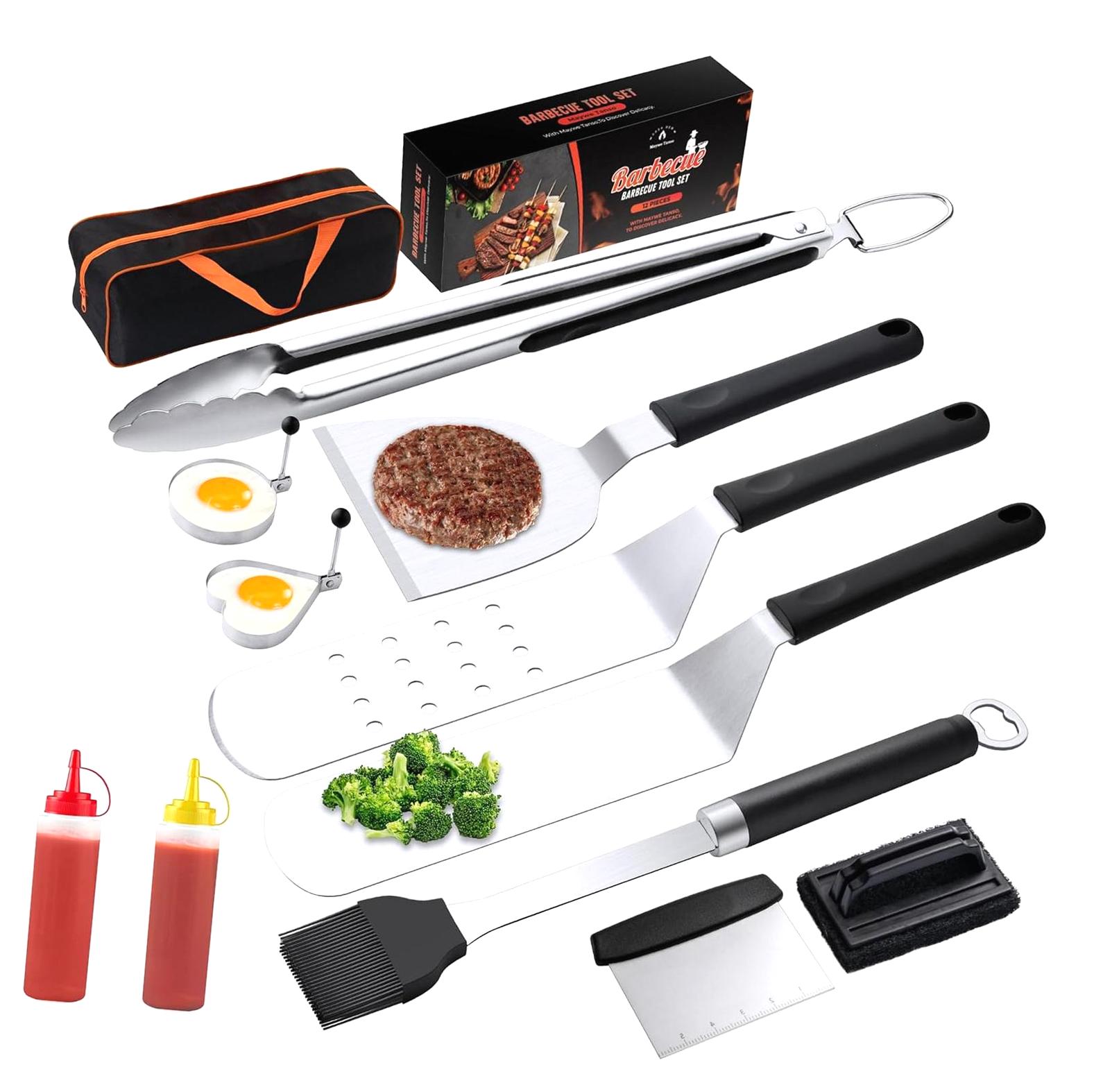 Hotbar Griddle Kit, 12Pcs Steel Metal Spatula Set, Grill BBQ Spatula ...