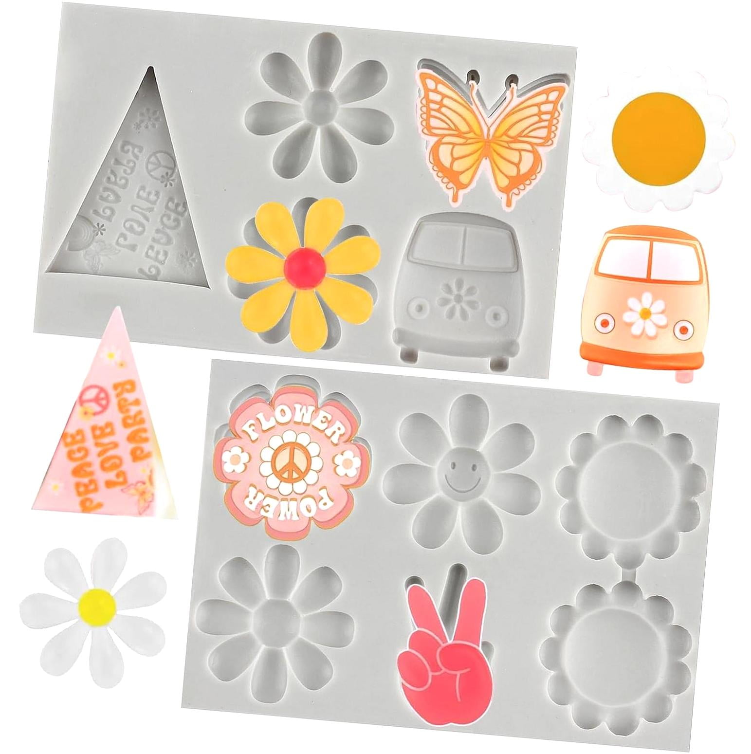Hotbar Groovy Boho Fondant Molds Groovy Hippie 3D Silicone Molds Daisy ...