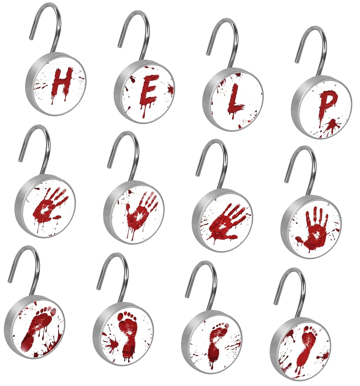 Hotbar Help Me Scary Bloody Handprints Footprints Shower Curtain Set of ...
