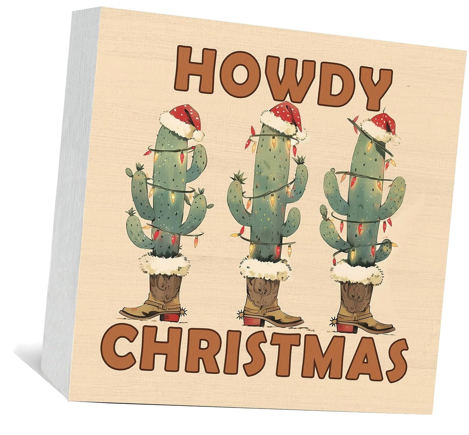 Hotbar Howdy Christmas Western Cactus Cowgirl Boots Wooden Box Sign ...