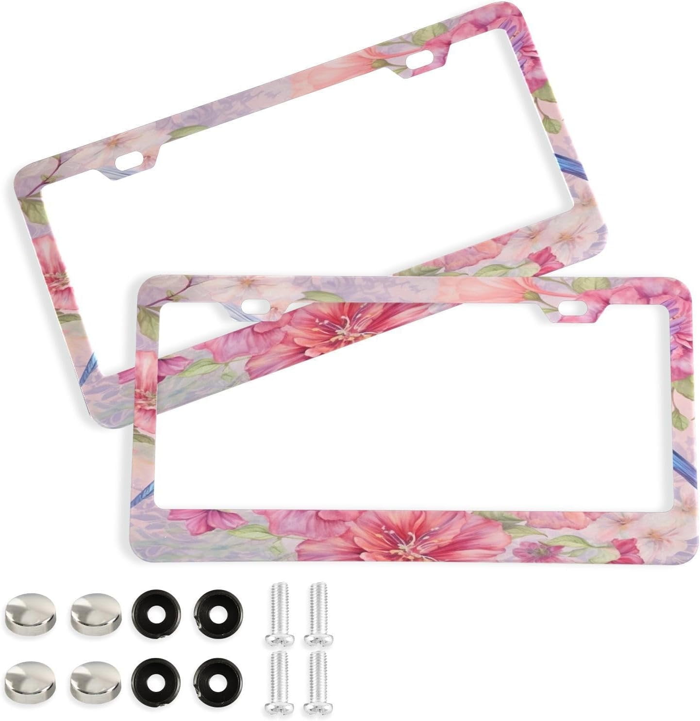Hotbar Hummingbirds Flowers License Plate Frames Set of 2, Universal ...