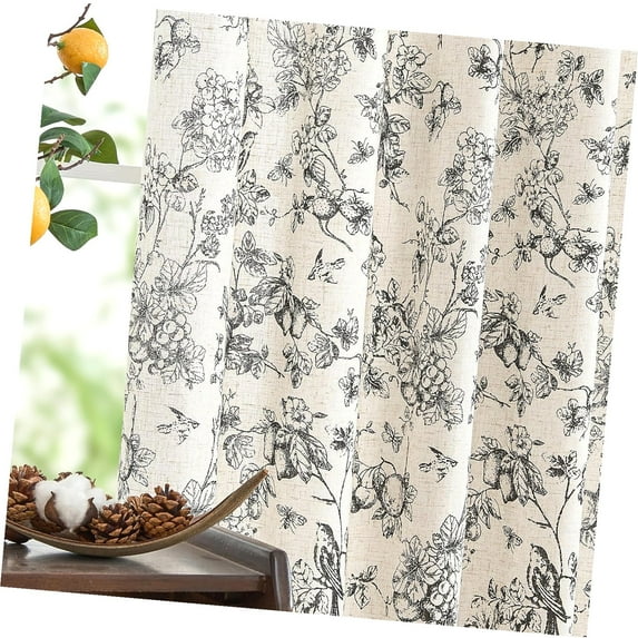 Hotbar Linen Floral Curtains Room 96 Inch Length Printed Light ...