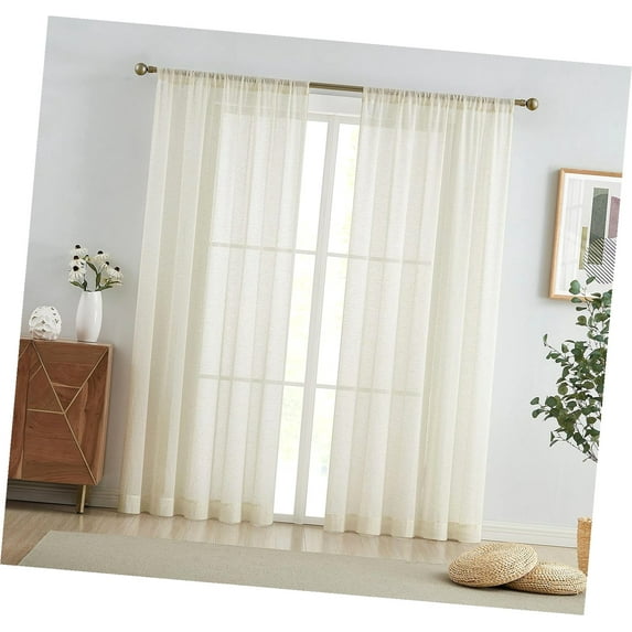 Hotbar Linen Textured Sheer Curtains Room, Light Filtering Window ...