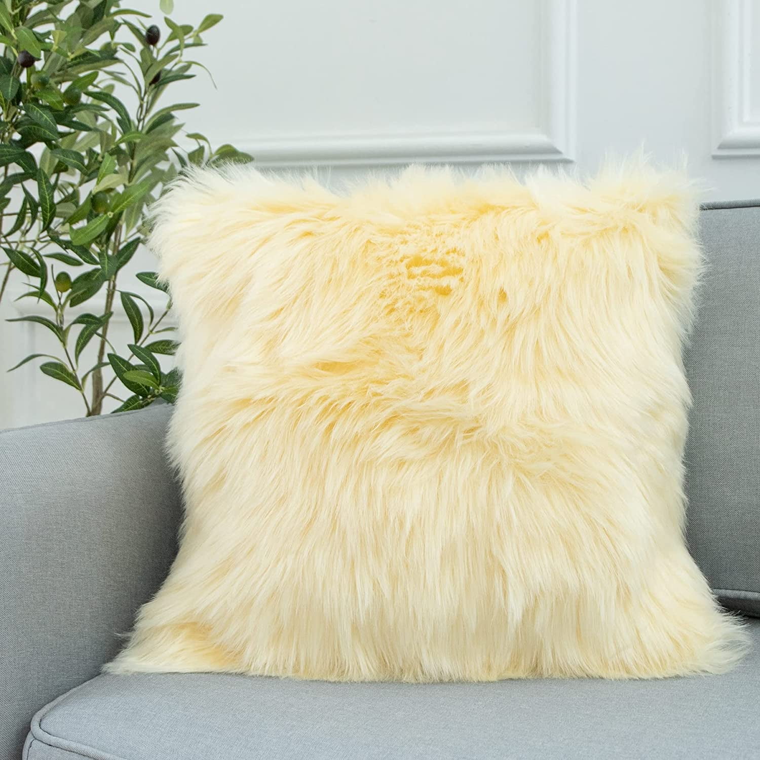 Hotbar Luxury Line Soft Faux Fur Pillow Cover Square Plush Case for ...