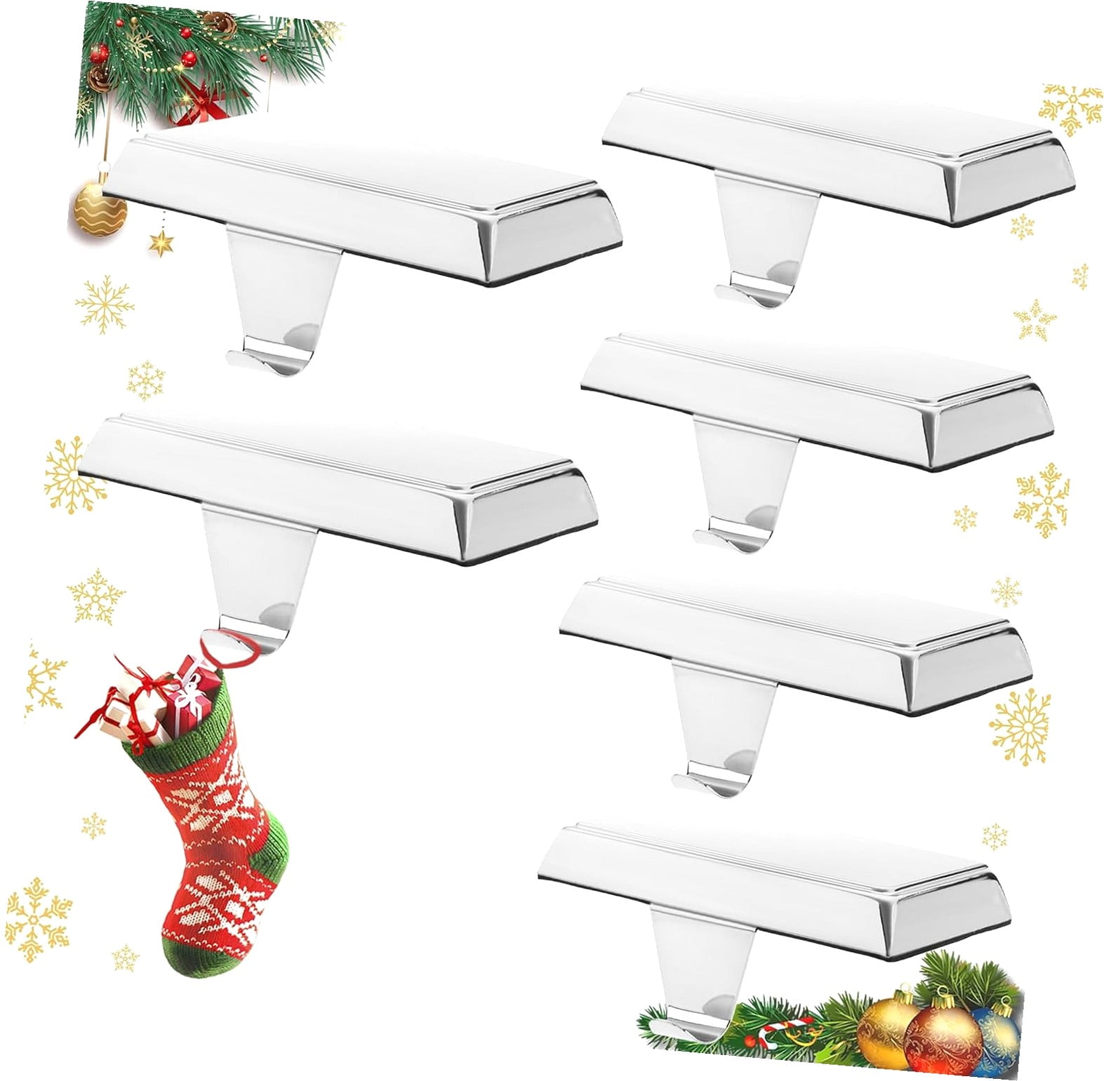 Hotbar Metal Christmas Stocking Holders Set of 6, Weighted Stocking ...