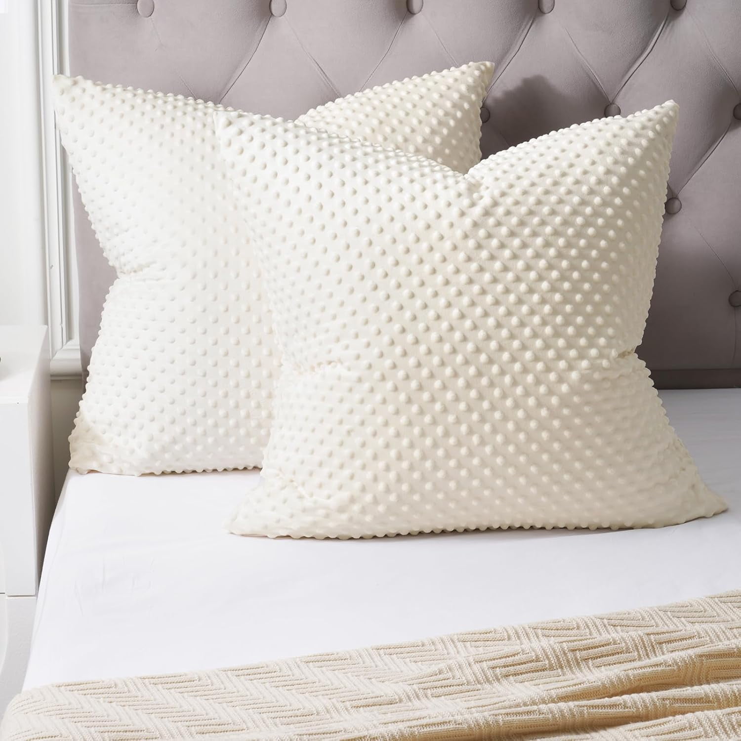 Hotbar Minky Dot Euro Pillow Covers, 26"x26", 2 Pack, Soft Velvet Throw ...