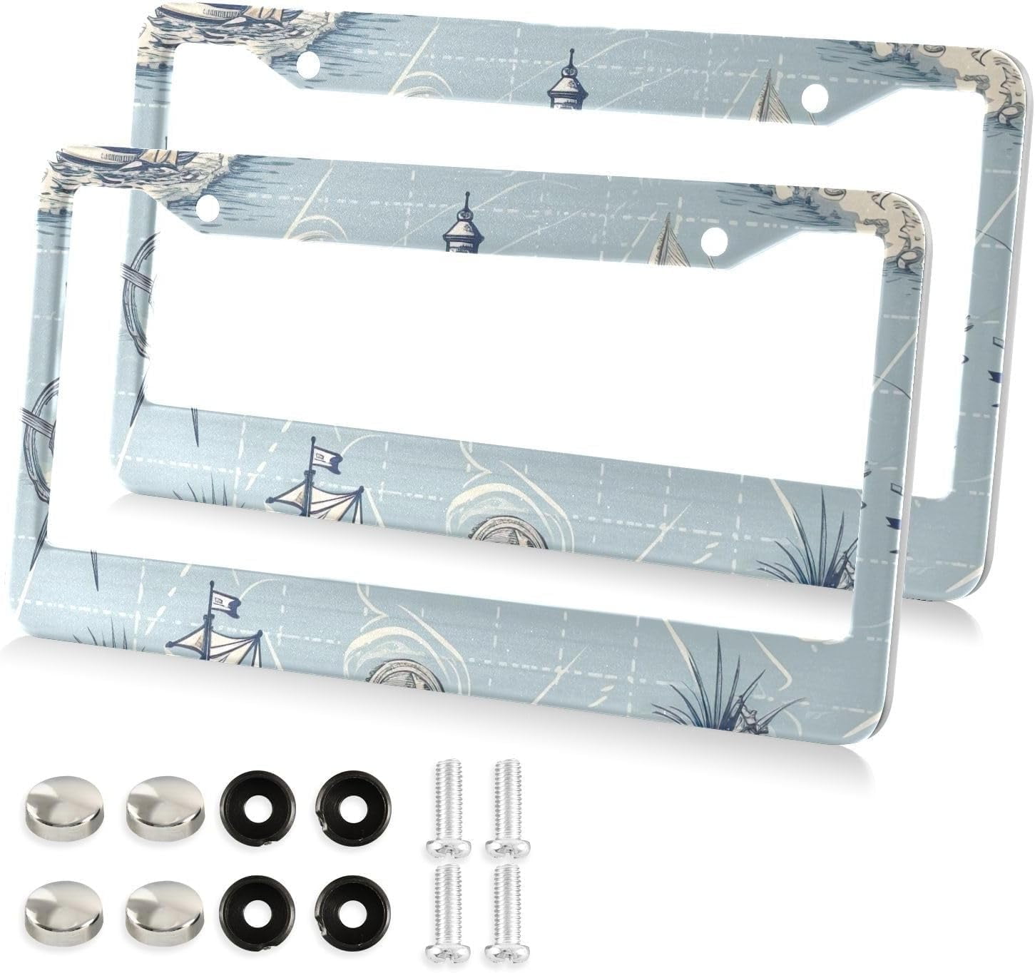 Hotbar Nautical Map License Plate Frames 2 Pack Aluminum License Plate ...