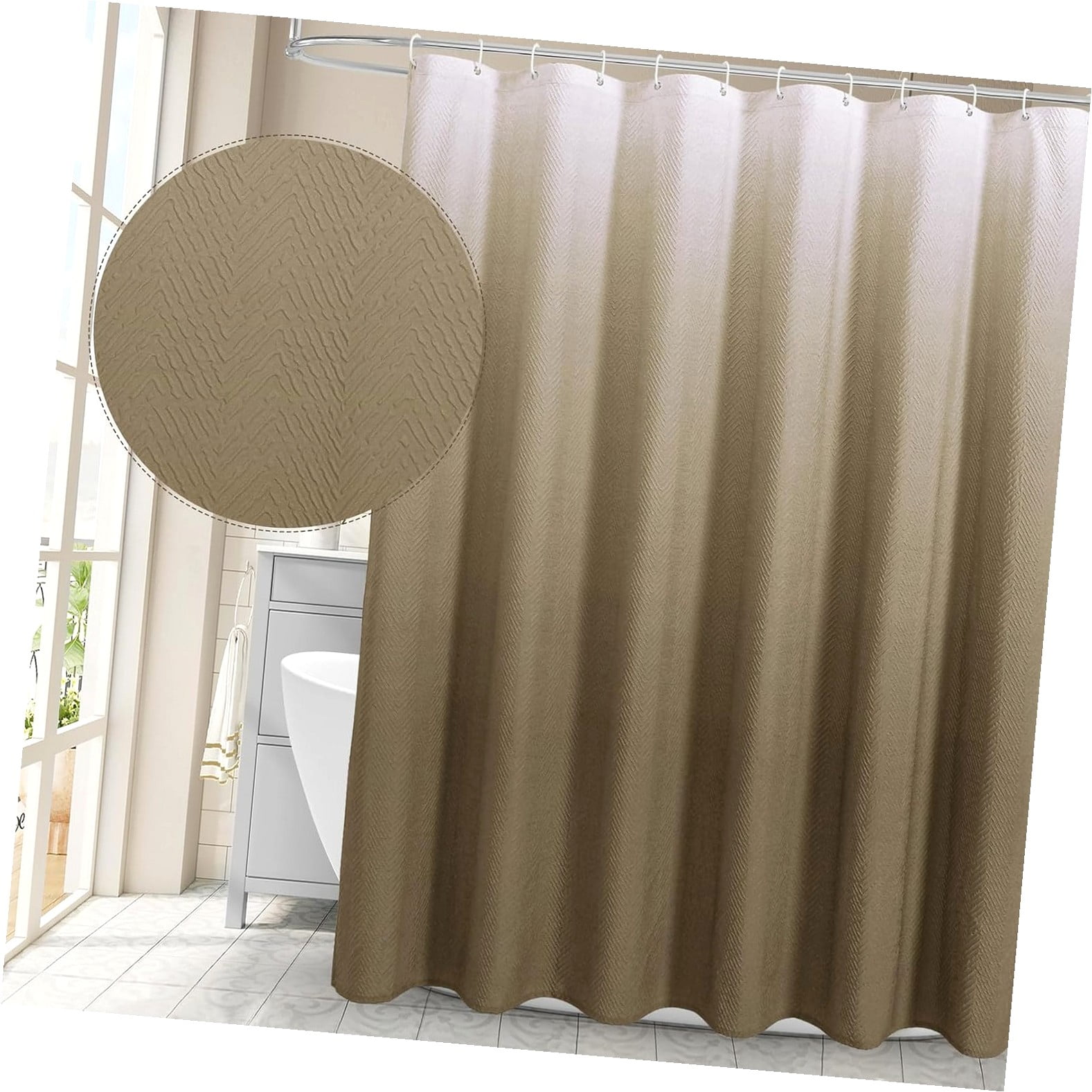 Hotbar Ombre Brown Shower Curtain, 3D Embossed Textured Herringbone ...